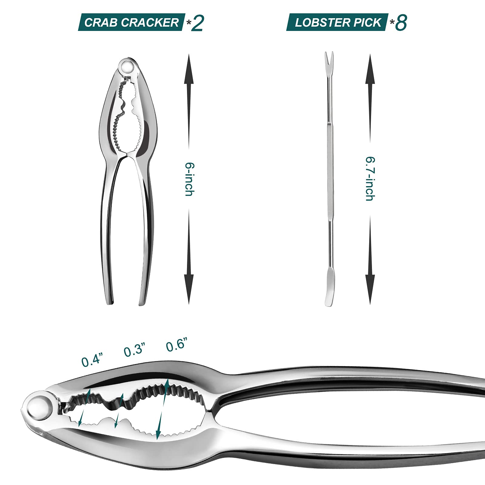 HIWARE Lobster Crackers and Picks Set, 10-Piece Crab Leg Cracker Tools - Stainless Steel Seafood Crackers & Forks Nut Cracker Set - Dishwasher Safe