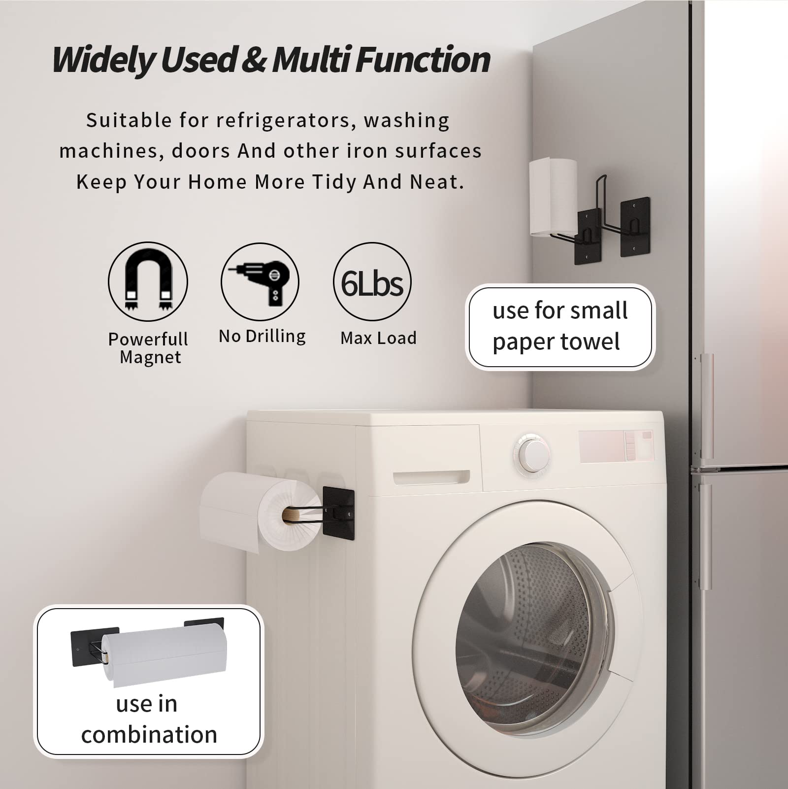 YJSMO Magnetic Paper Towel Holder for Refrigerator,Wall Mount Towel Rack Magnetic Towel Bar Multi Function Made of Iron,Used for Kitchen (White)