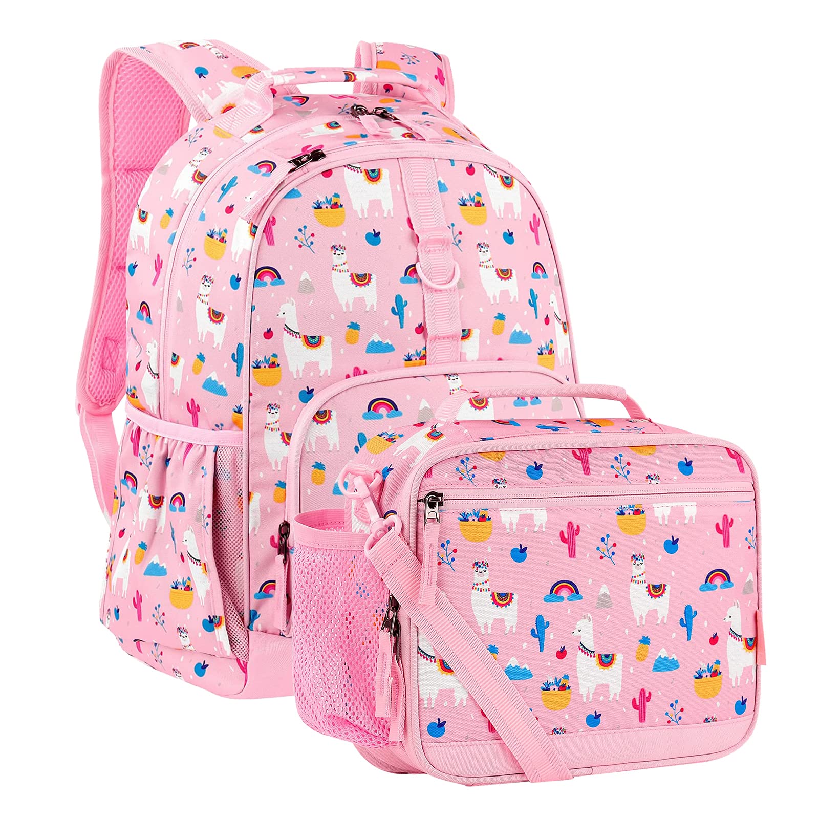 Choco Mocha 15 inch Llama Backpack with Matching Lunch Box for Girls