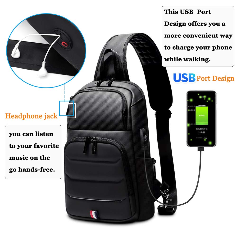 YUKABAN Sling Bag Waterproof Crossbody Chest Bag Sling Backpack with USB Charging Port One Shoulder Bag for Men Women