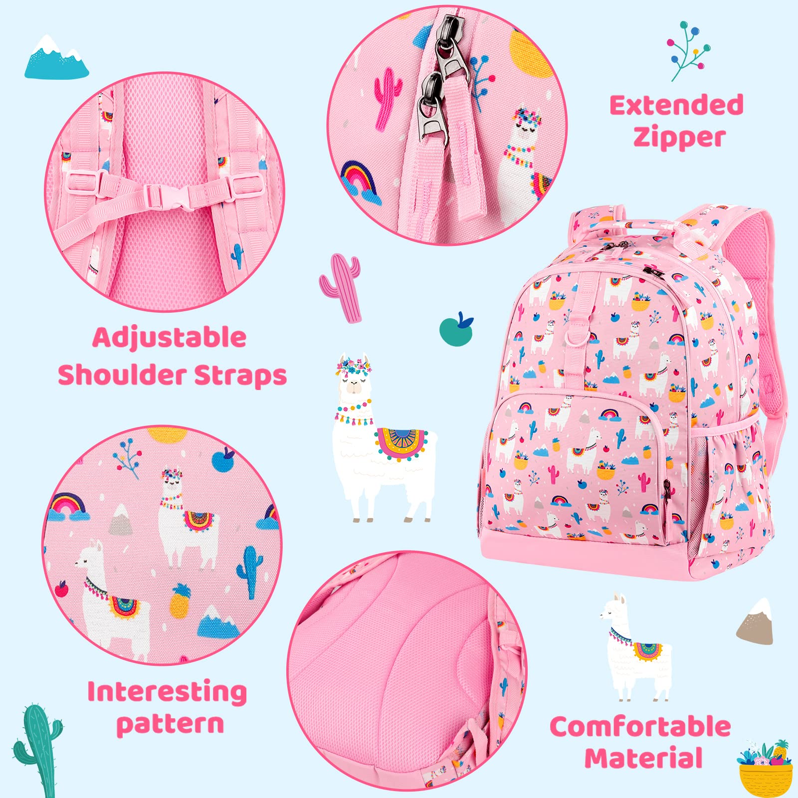 Choco Mocha 15 inch Llama Backpack with Matching Lunch Box for Girls