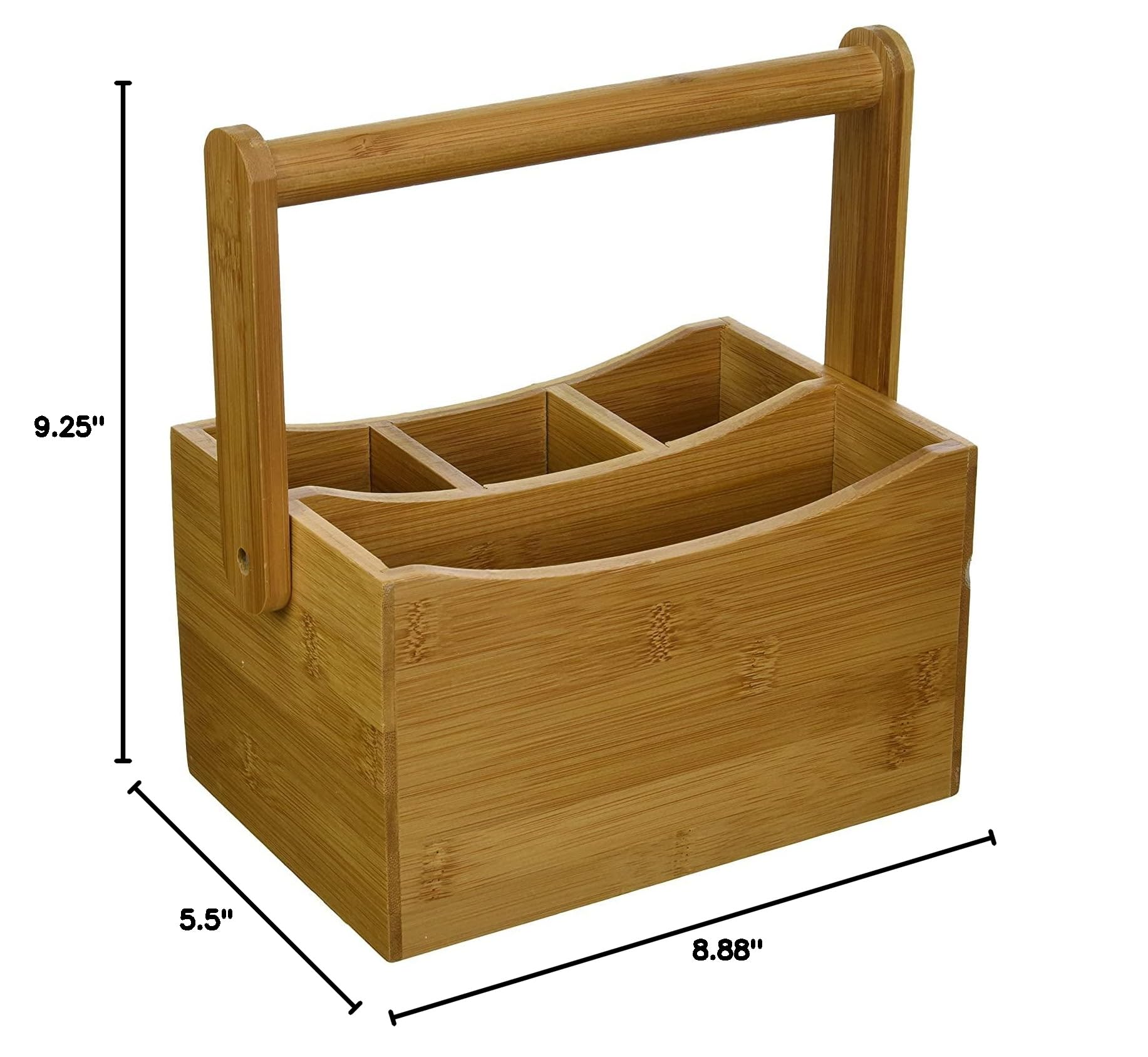 Lipper International 8842 Bamboo Wood Flatware Caddy with Folding Handle, 8-7/8" x 5-1/2" x 9-1/4"