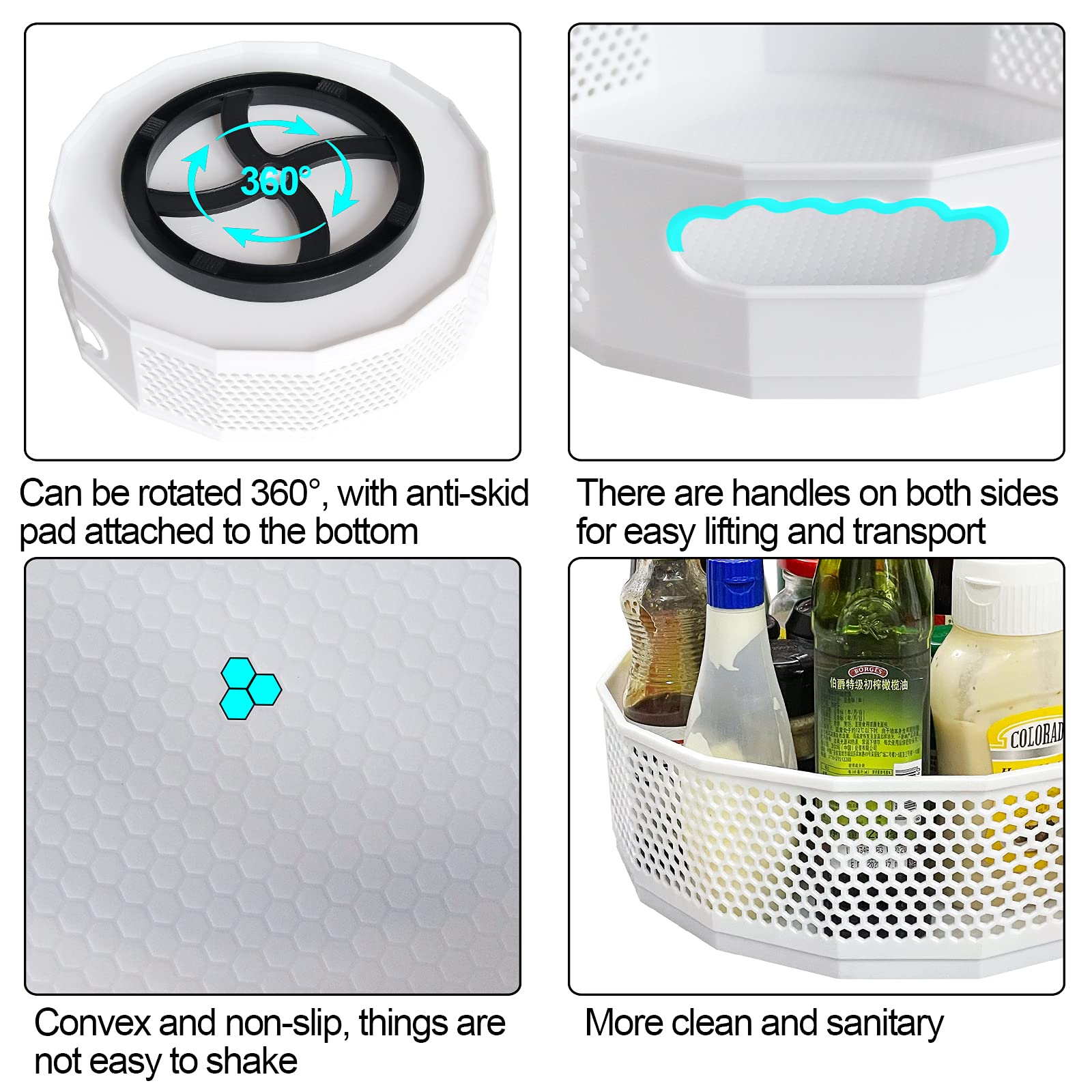 1 Piece Kitchen Large Spice Turntable Plastic Storage Rotating Tray, Storage Basket, Food Rack (White)