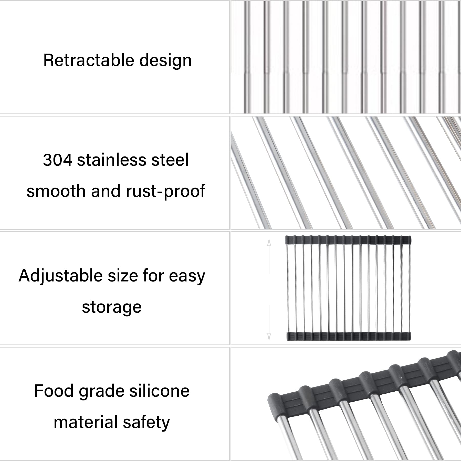 OHOH Expandable Roll Up Dish Drying Rack Fit Most Sink, Adjustable 10.8" -19.7", Sink Topper Foldable Multipurpose Heat Resistant Over The Sink Kitchen Draining Rack for Cups Bottle Fruits Vegetables