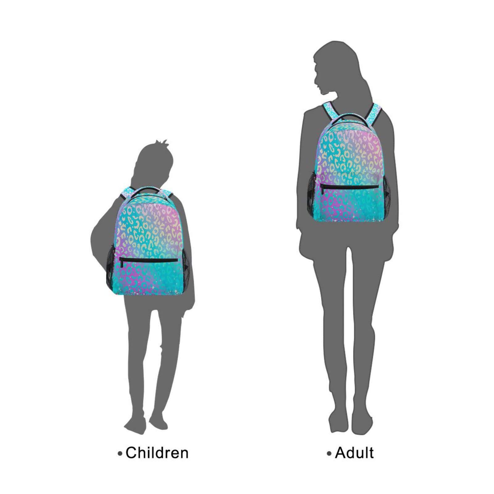 Dussdil Rainbow Shiny Leopard Kids Backpack Backpacks for Boys Girls Casual Daypack Back Pack 16 inch Laptop Bag Double Zipper Travel Sports Bags with Adjustable Shoulder Strap