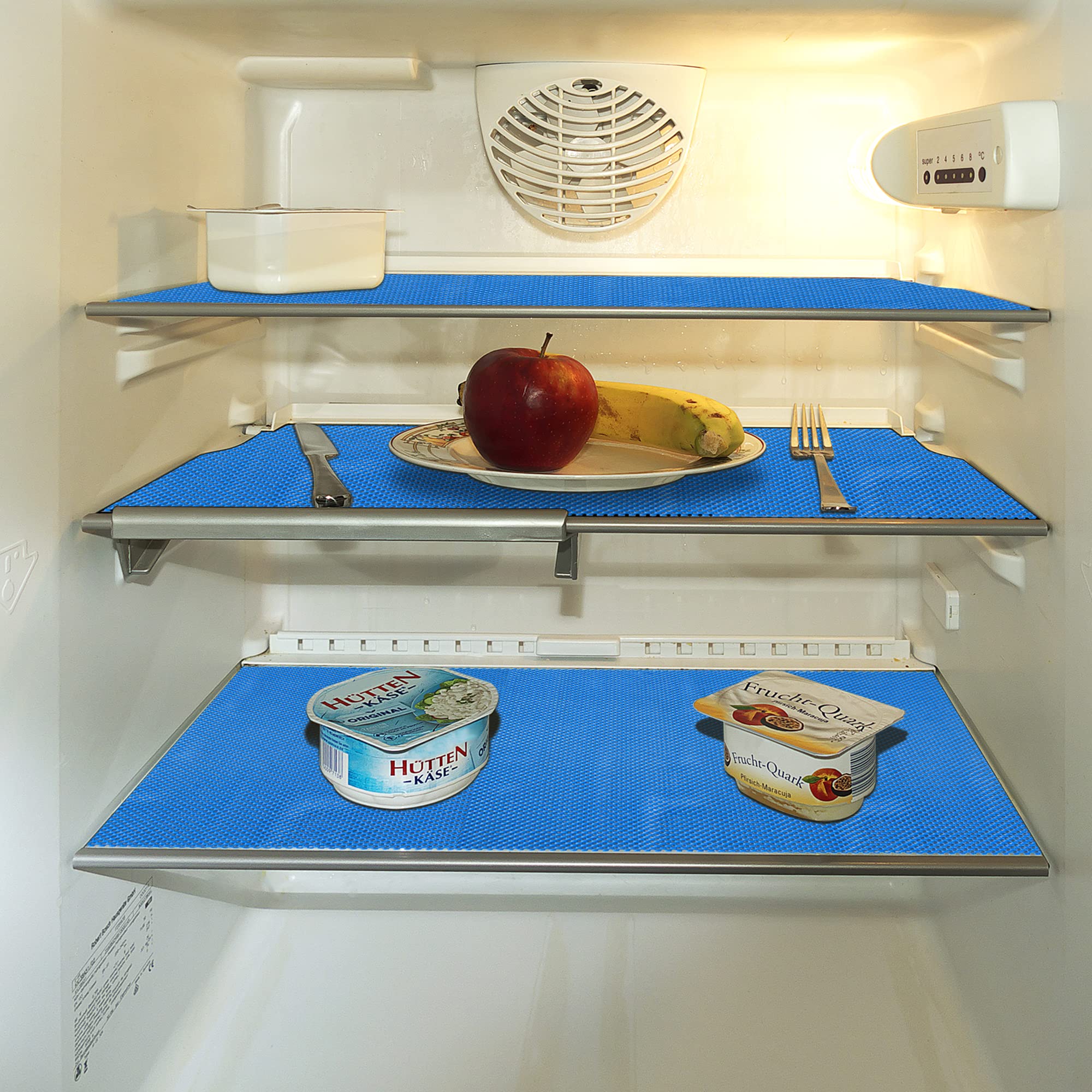 RAY STAR 12*48 inch Wire Shelf Liner for Kitchen Cabinets, Non-Adhesive Refrigerator Liners Washable, Vinyl Drawer Liner Non-Slip Bathroom Cabinet Liner Blue