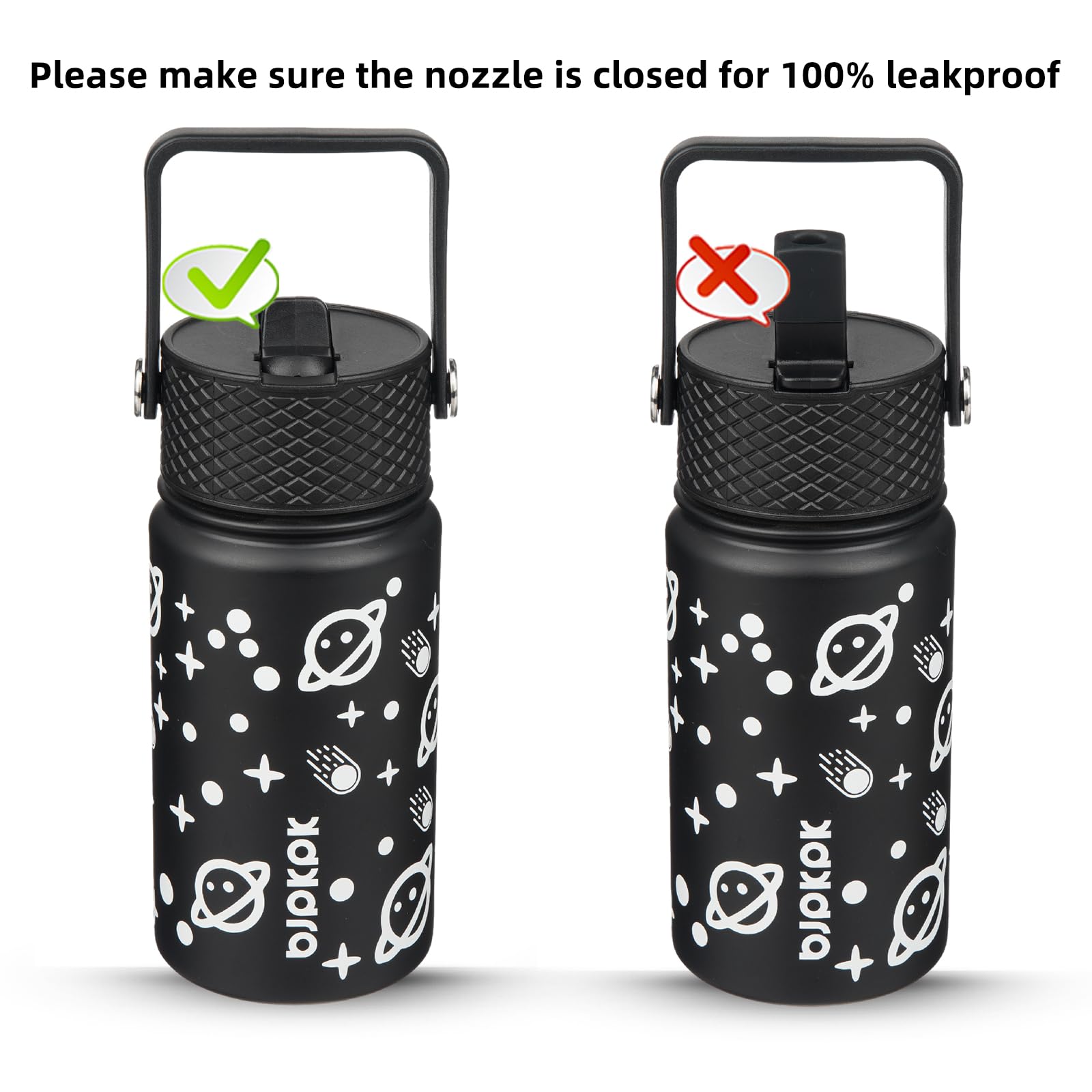 BJPKPK Kids Water Bottle with Straw Lid, 15oz Stainless Steel Water Bottles, Insulated Water Bottle for School, Reusable Leak Proof BPA Free Flask, Space Traveller