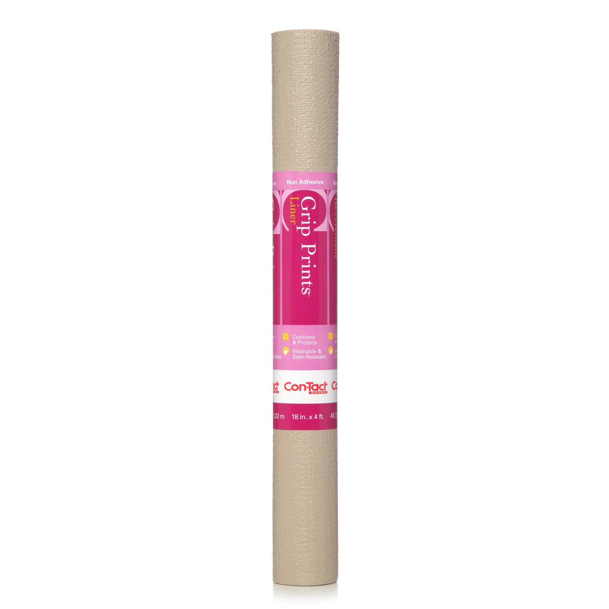 Con-Tact Brand Grip Prints Durable Adhesive Non-Slip Shelf and Drawer Liner, 18" x 4', Taupe