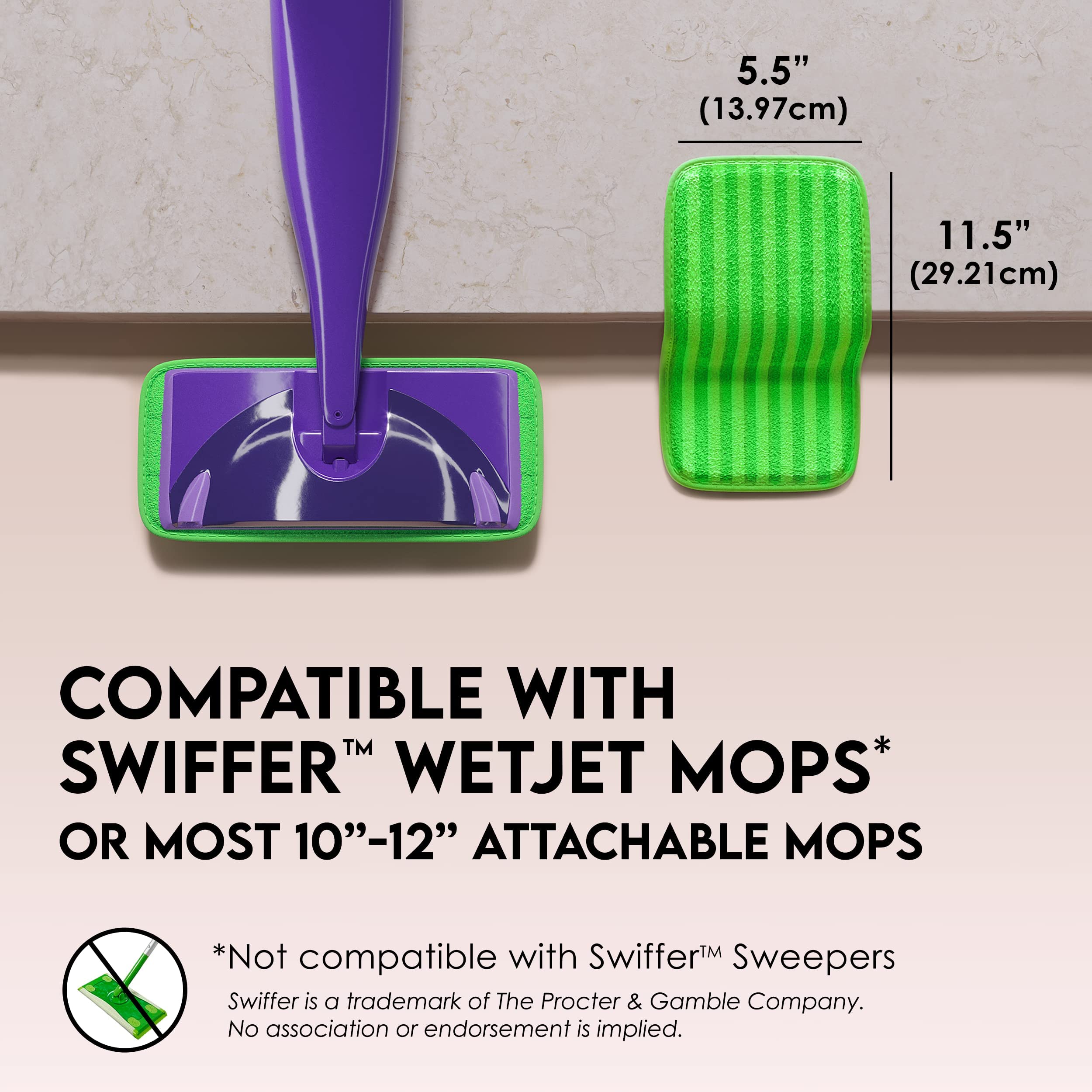 Turbo Mops Reusable Floor Mop Pads - Pack of 2, Machine Washable, 12-inch Microfiber Mop Refills - Compatible with Swiffer Wet Jet - Household Cleaning Tools