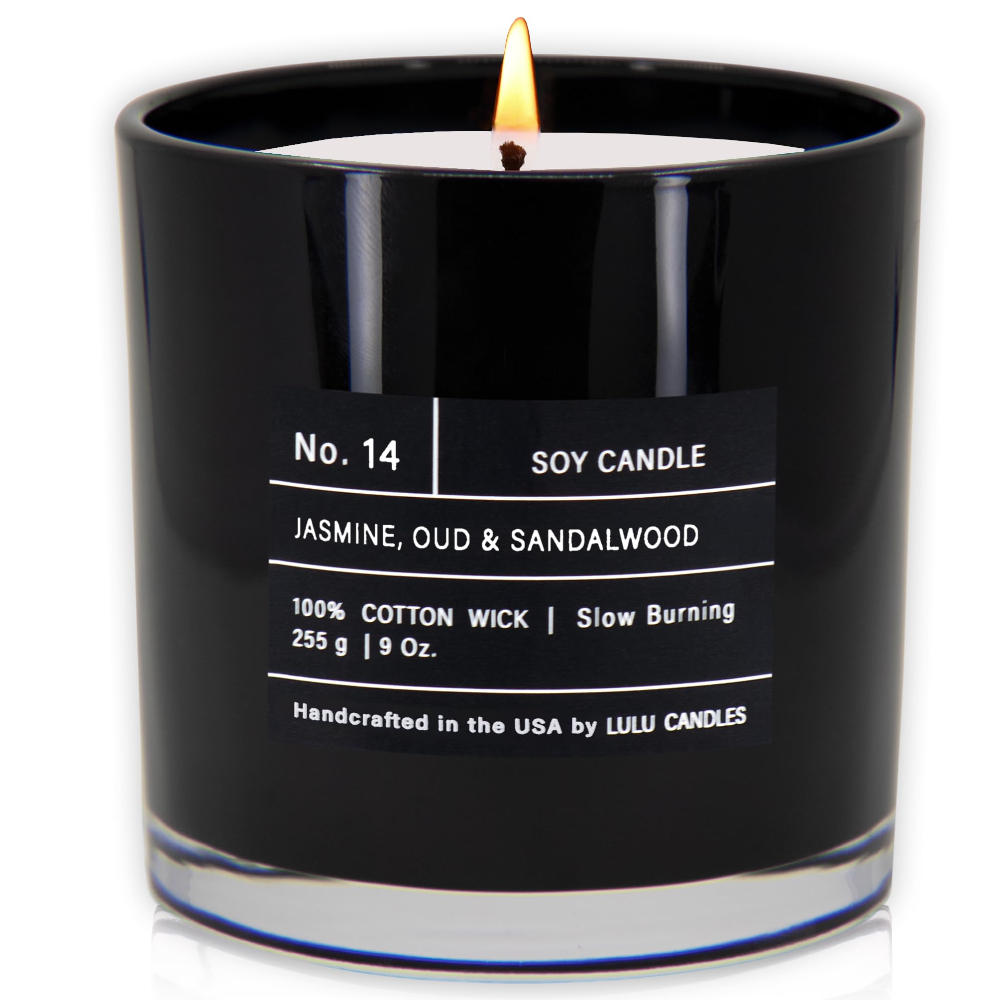 Lulu Candles | Jasmine, Oud & Sandalwood | Luxury Scented Soy Jar Candles | Hand Poured in The USA | Highly Scented & Long Lasting- 9 Oz.