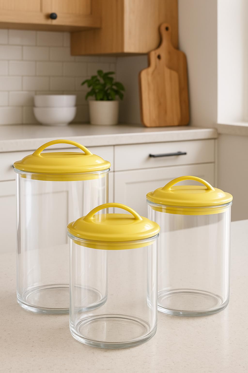 Reston Lloyd Calypso Basics, Airtight, Fresh Lemons with Honey Bees 6pc Acrylic Canister Set, Air Tight Lids, Set of 3, 11419