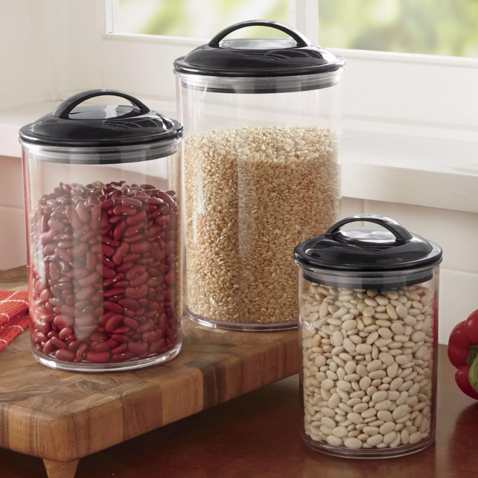 Reston Lloyd Calypso Basics, Airtight, Fresh Lemons with Honey Bees 6pc Acrylic Canister Set, Air Tight Lids, Set of 3, 11419
