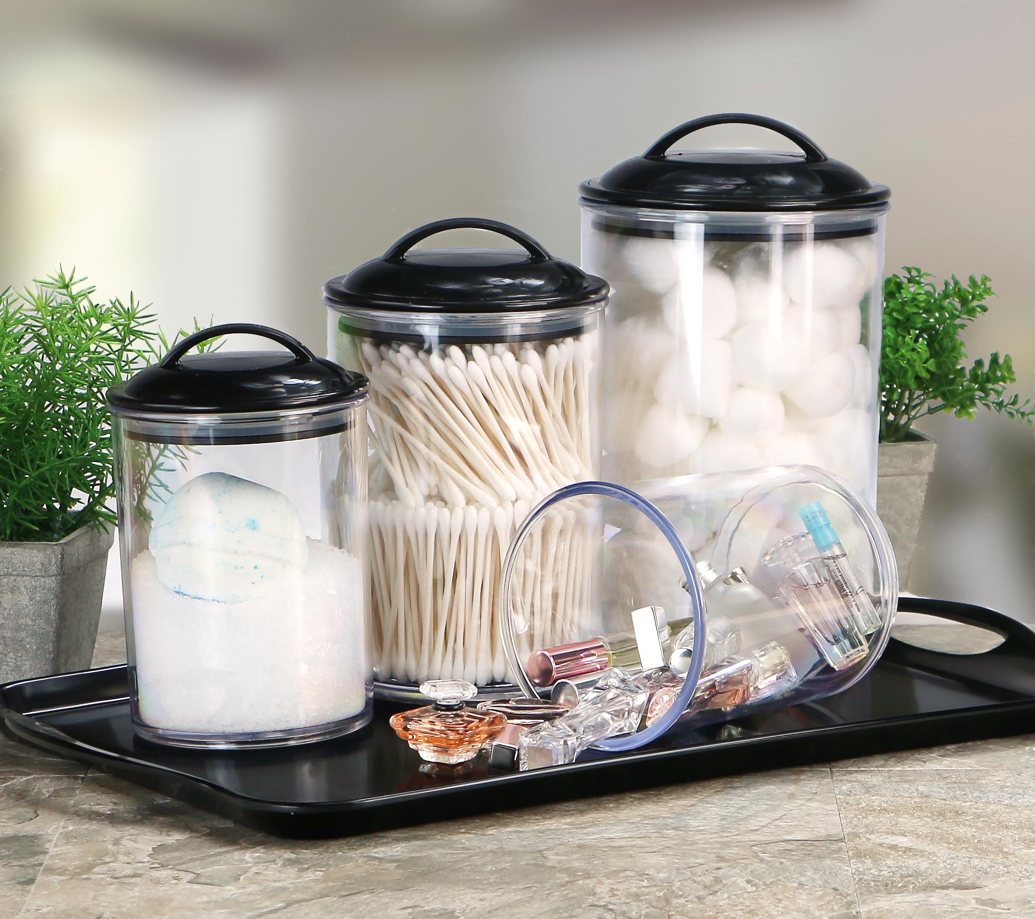 Reston Lloyd Calypso Basics, Airtight, Fresh Lemons with Honey Bees 6pc Acrylic Canister Set, Air Tight Lids, Set of 3, 11419