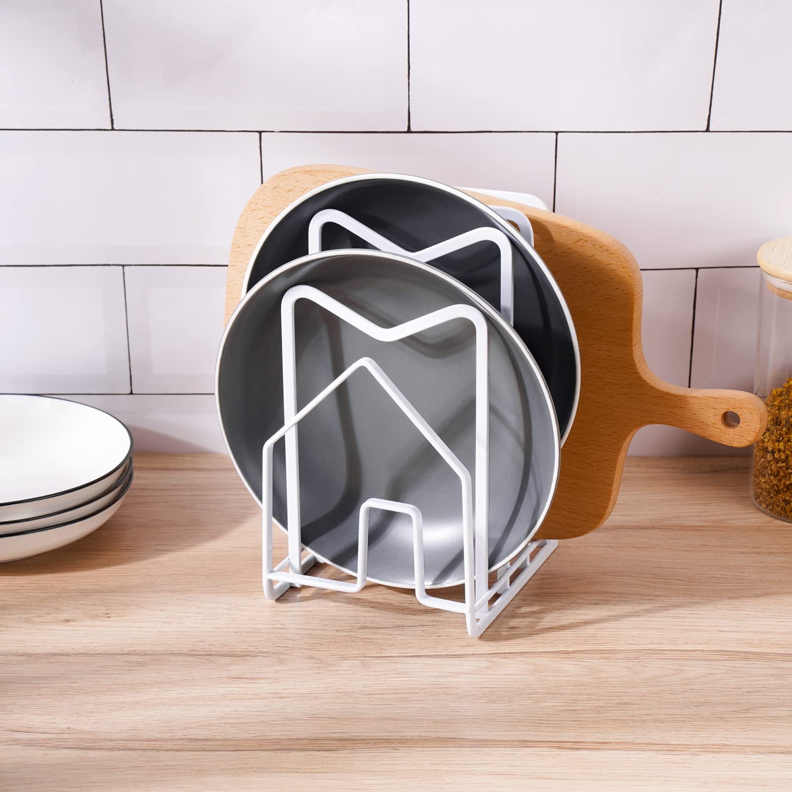 NiHome Cutting Board Holder Multipurpose Metal Pot Lid Organizer Ladle Rest Rustproof Kitchen Dish Plate Cutting Board Drying Rack Pan Stand Cabinet Countertop Shelf Cook Bake Dinnerware Storage Attom
