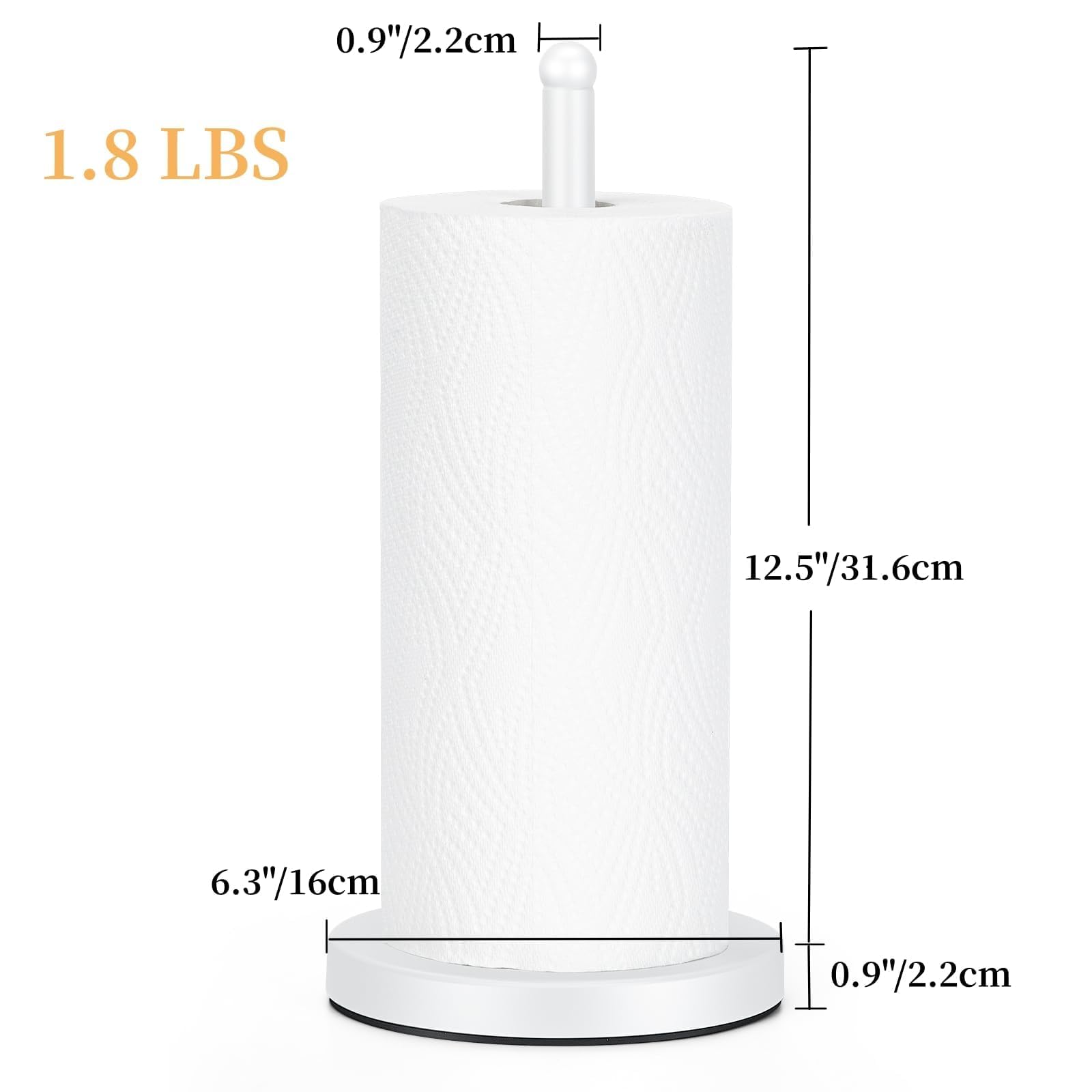 E-ROOM TREND Paper Towel Holder 1.8 LBS Heavy Weighted Base Sturdy Metal Paper Towel Dispenser Kitchen Steady Bathroom Towel Roll Stand Organizer Paper Roll Holder for Countertop Matte White(A075)