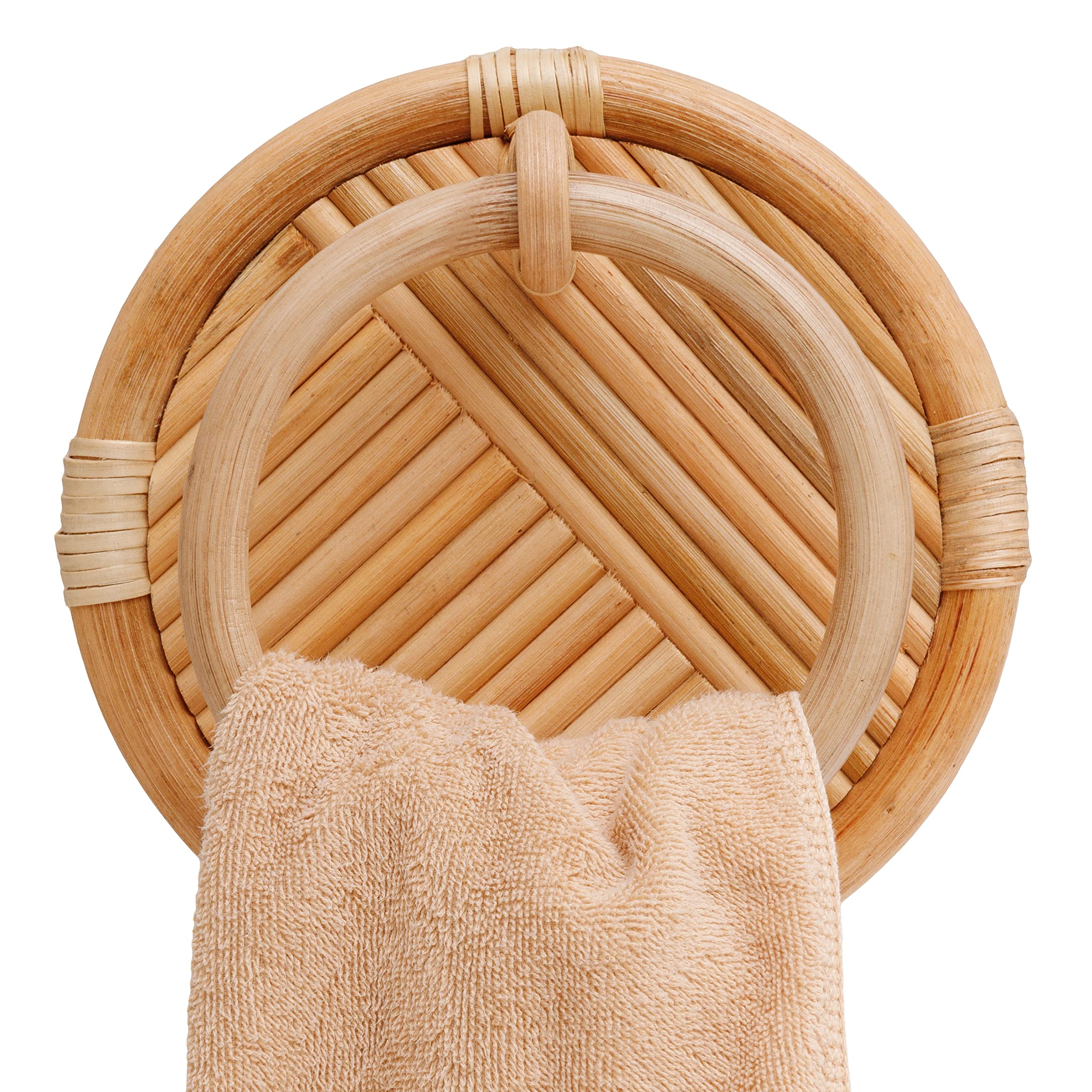 HomeyHandcraft Rattan Towel Ring, Modern Hand Towel Holder for Bathroom and Kitchen Wall, Bathroom Hand Towel Ring, Rattan Towel Hanger Decor