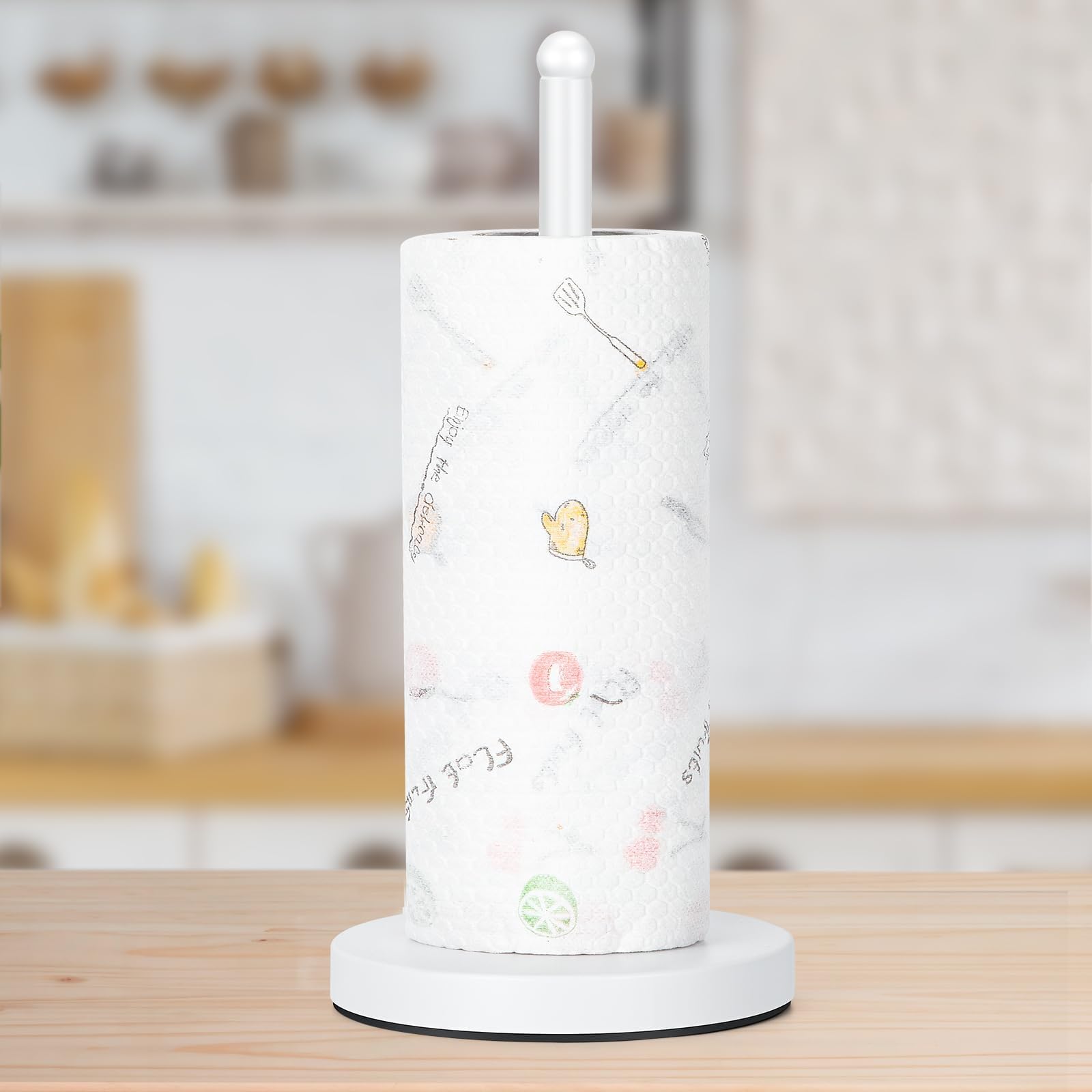 E-ROOM TREND Paper Towel Holder 1.8 LBS Heavy Weighted Base Sturdy Metal Paper Towel Dispenser Kitchen Steady Bathroom Towel Roll Stand Organizer Paper Roll Holder for Countertop Matte White(A075)