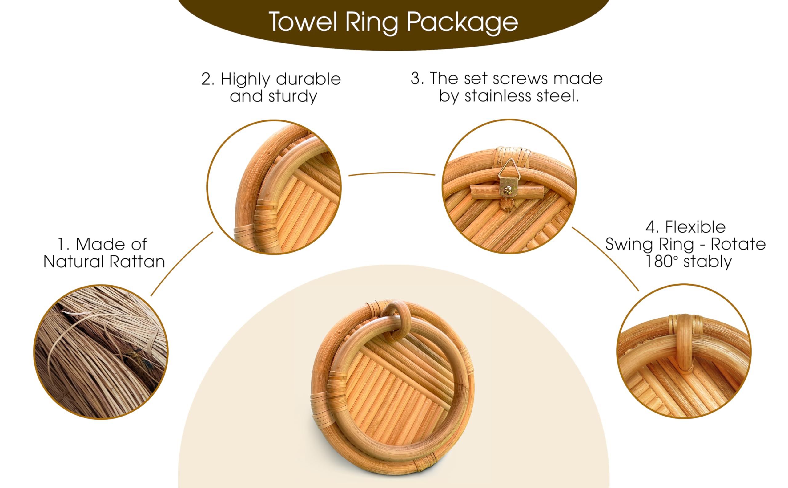 HomeyHandcraft Rattan Towel Ring, Modern Hand Towel Holder for Bathroom and Kitchen Wall, Bathroom Hand Towel Ring, Rattan Towel Hanger Decor