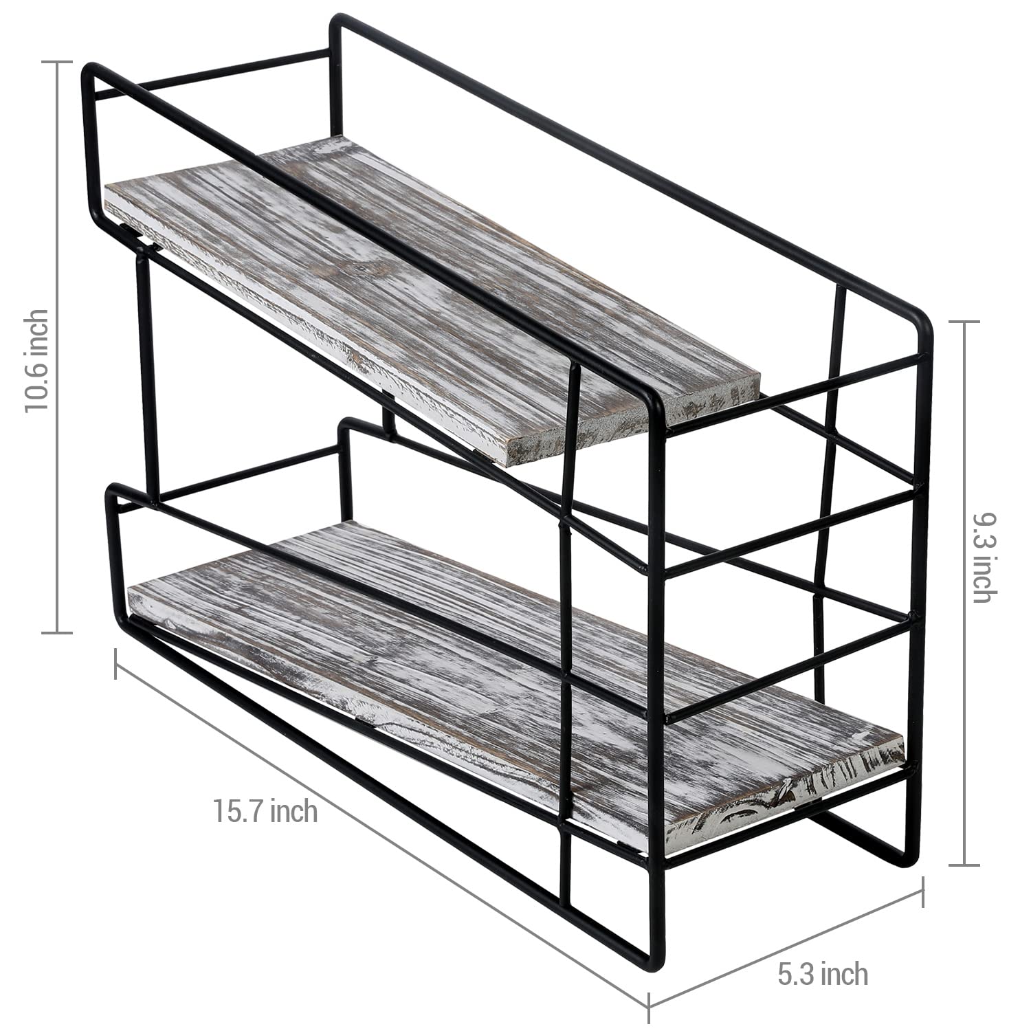 MyGift 2-Tier Rustic Torched Wood and Black Metal Wire Pantry Canned Food Dispenser Storage Organizer Rack