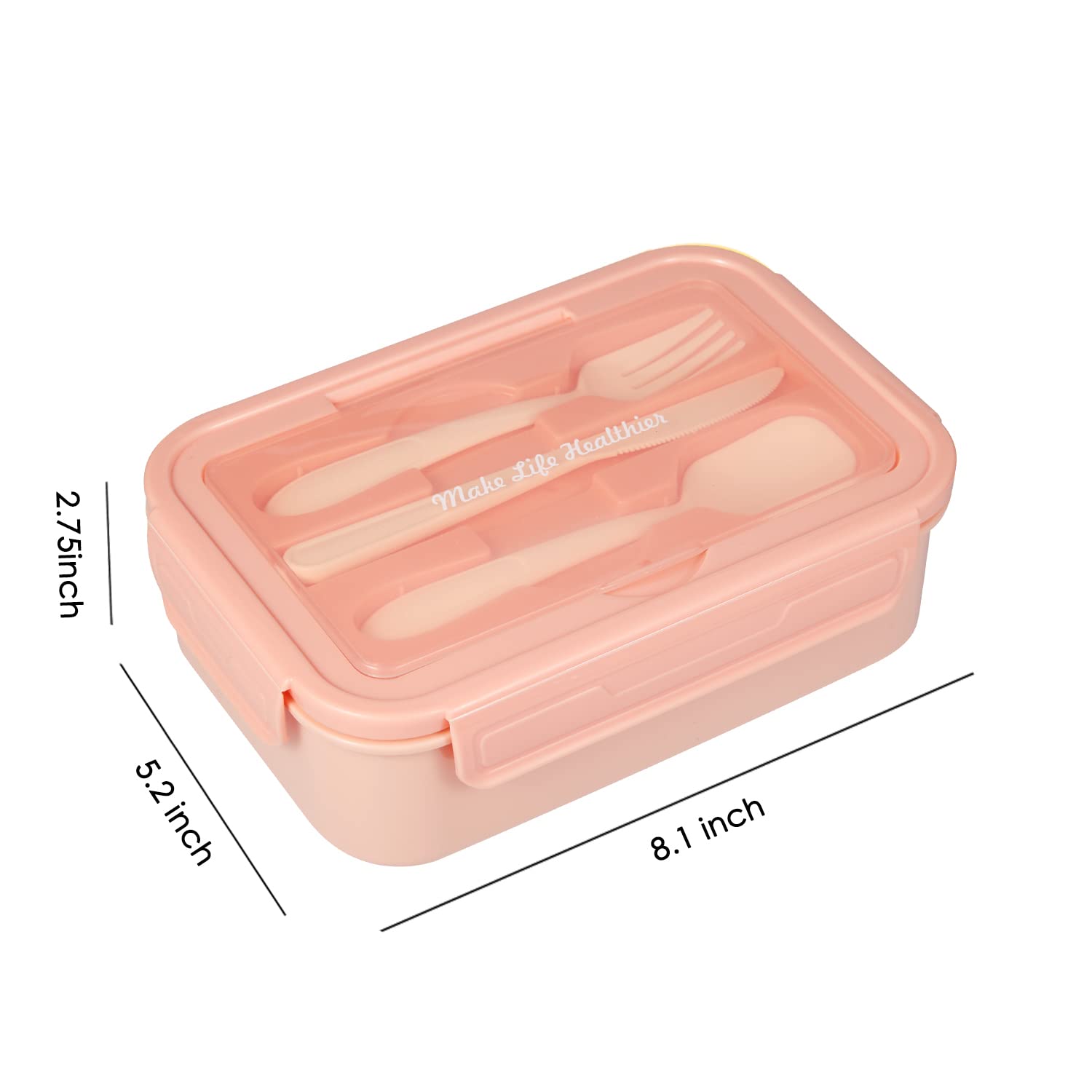 TACGEA Bento Box for Kids and Adults, Lunch Box 37oz Food Storage Container with Fork & Spoon, Knife, BPA Free, Microwave, Dishwasher Freezer Safe (Pink)