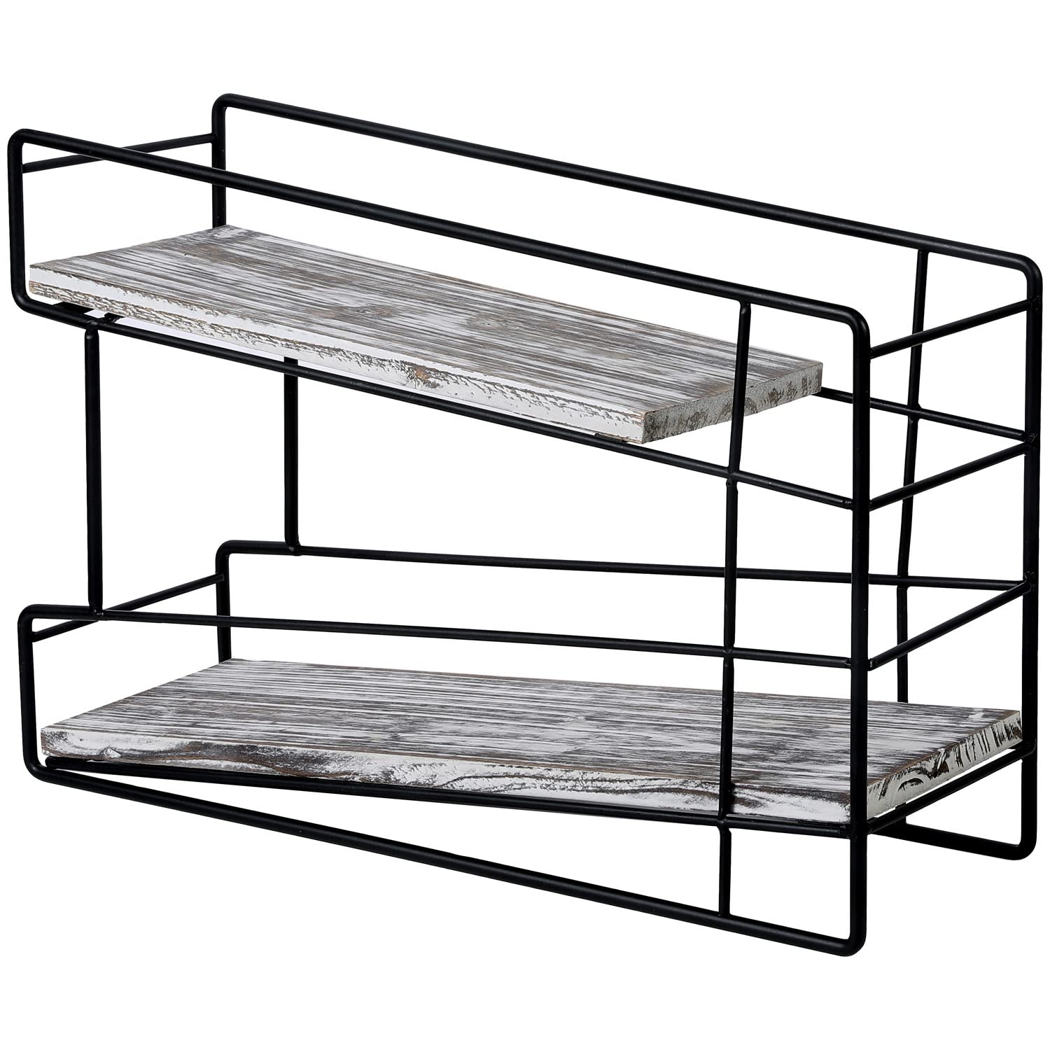 MyGift 2-Tier Rustic Torched Wood and Black Metal Wire Pantry Canned Food Dispenser Storage Organizer Rack