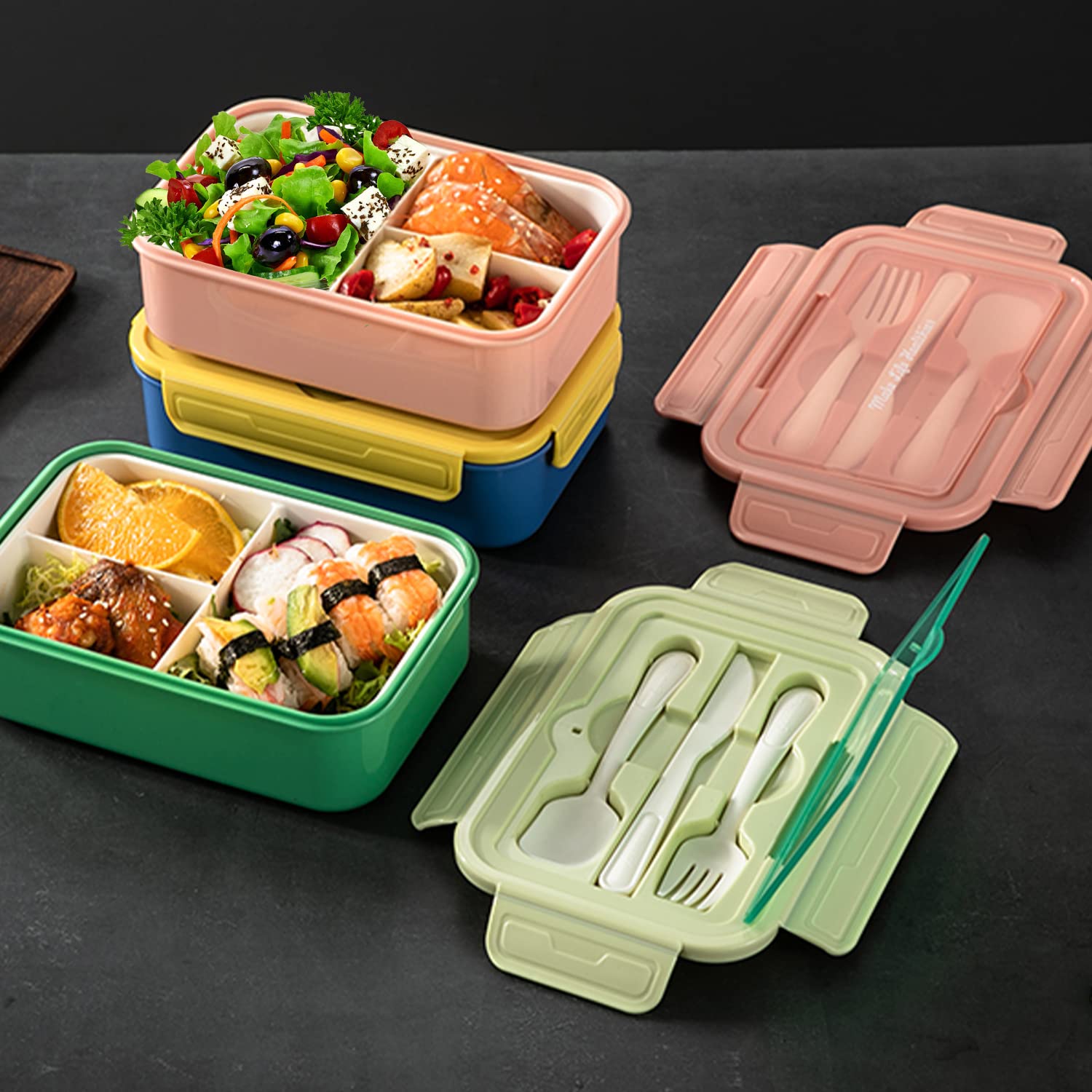 TACGEA Bento Box for Kids and Adults, Lunch Box 37oz Food Storage Container with Fork & Spoon, Knife, BPA Free, Microwave, Dishwasher Freezer Safe (Pink)