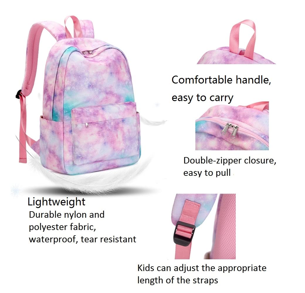 Galaxy Prints 3Pcs Girls Backpack Set Preschool School Bag for Toddlers with Lunch Box Teens Bookbag for School