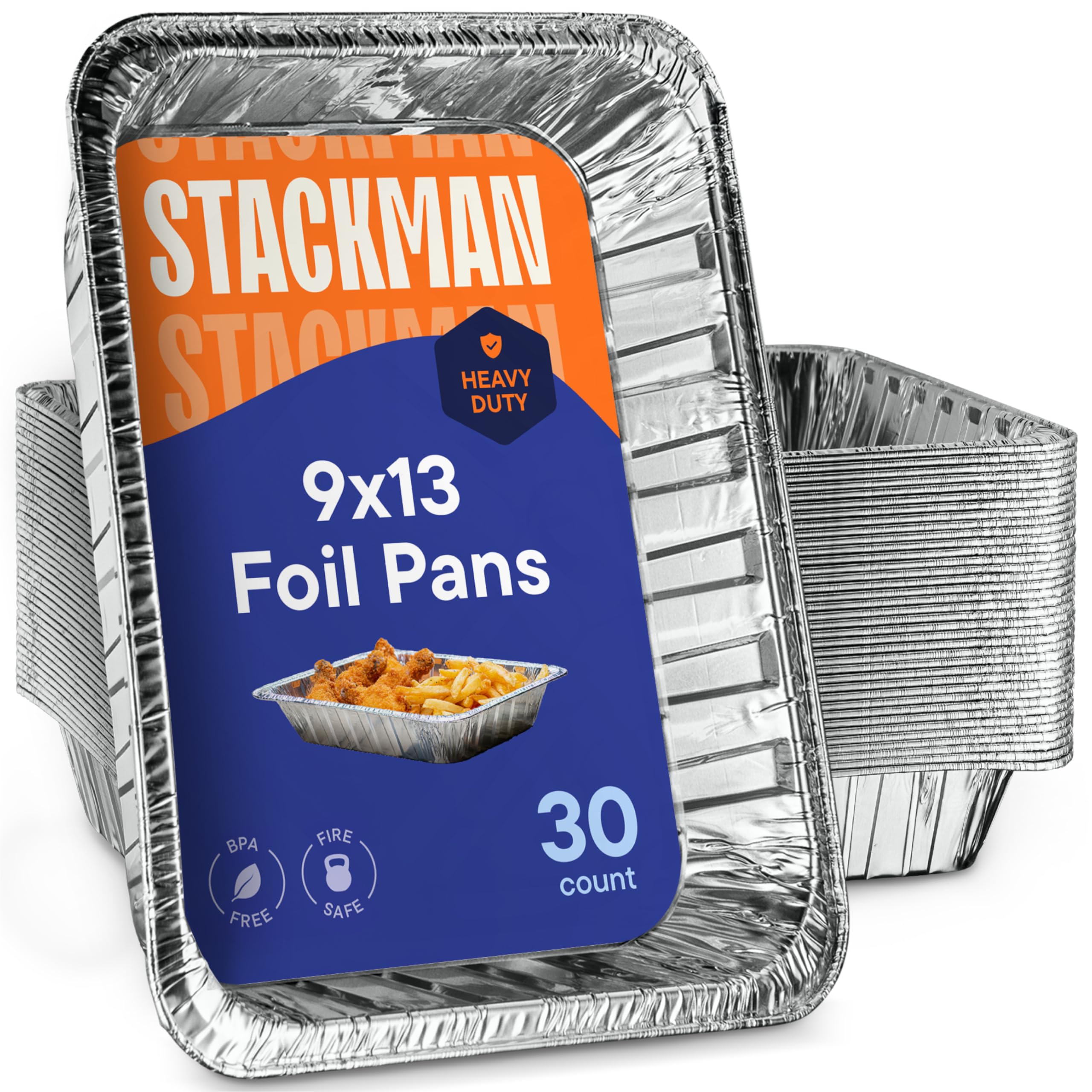 Aluminum Pans 9x13 Disposable Foil Pans [30-Pack] Heavy-Duty Baking Pans, Half-Size Deep Steam Table Pans - Tin Foil Pans Great for Cooking, Baking, Heating, Storing, Food Prepping by Stack Man
