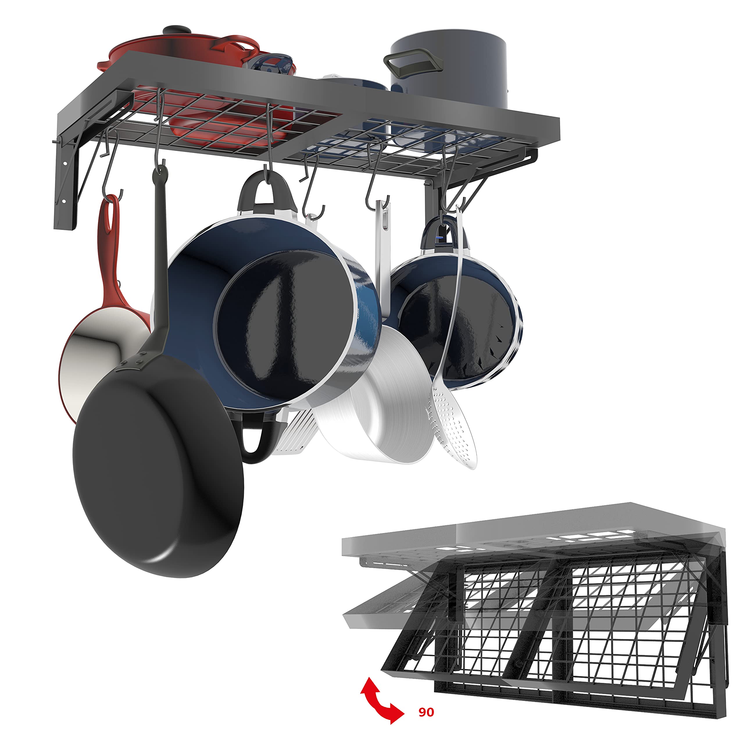 owosald pot rack organizer pots and pans organizer 24in pot racks for kitchen wall mounted 10pcs Hooks Matte Black