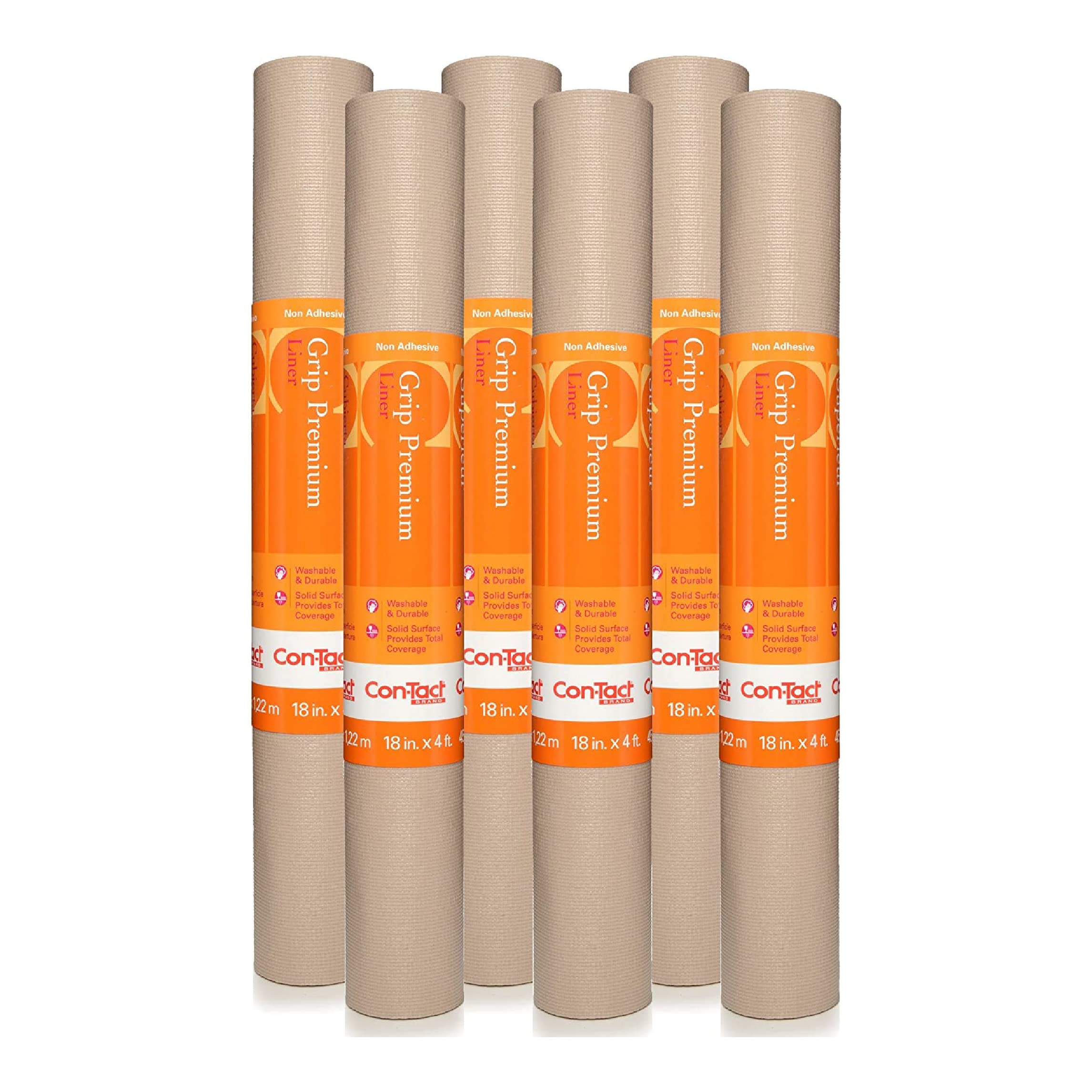 Con-Tact Brand Grip Premium Solid Thick Non-Adhesive Shelf and Drawer Liner, 18" x 4', Taupe, 6 Rolls