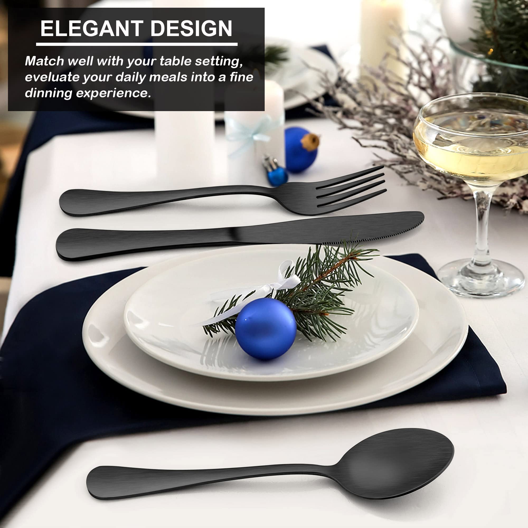 LIANYU 40 Piece Matte Black Silverware Set, Stainless Steel Black Flatware Cutlery Set for 8, Fancy Kitchen Utensil Tableware Set for Home Restaurant Party, Satin Finish, Dishwasher Safe