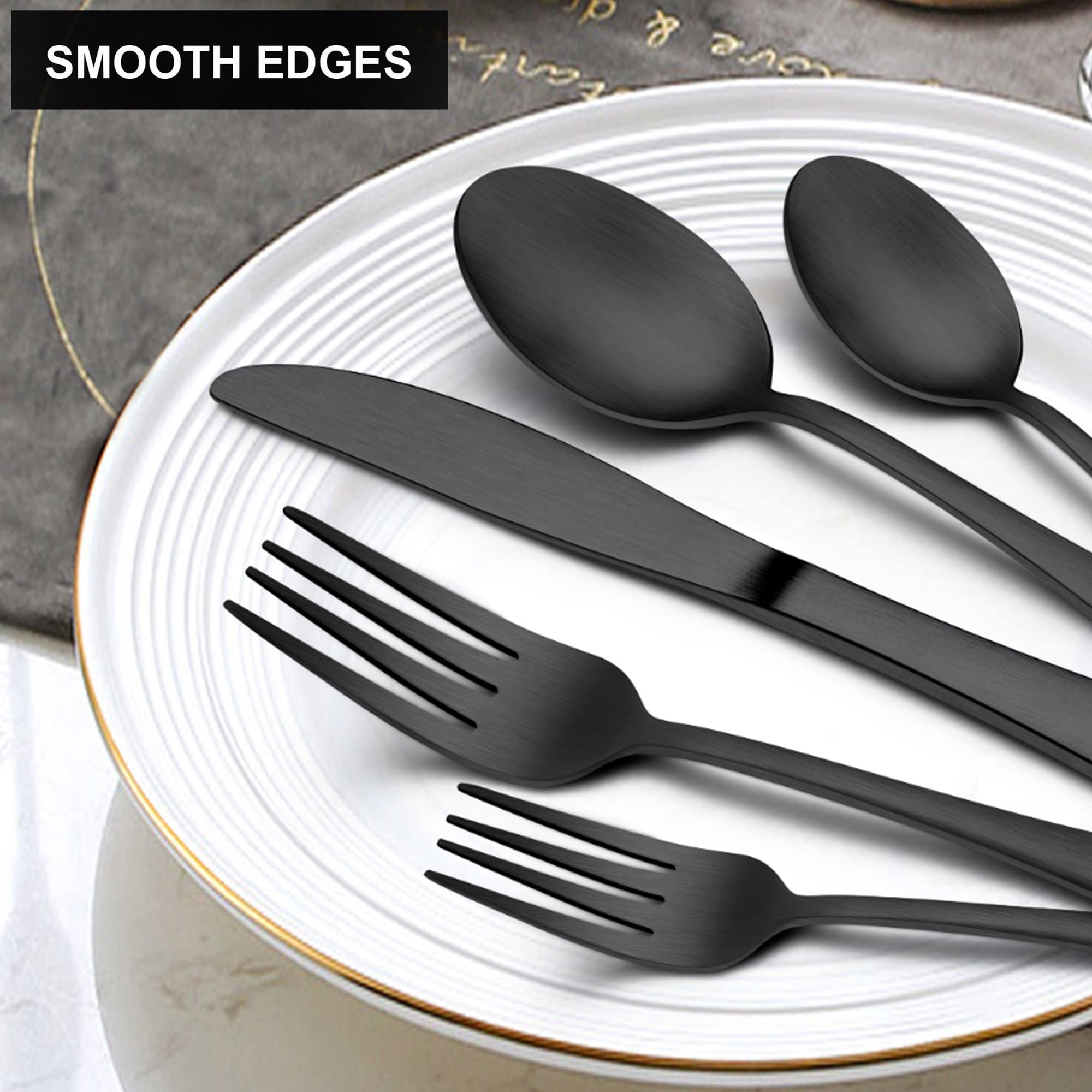LIANYU 40 Piece Matte Black Silverware Set, Stainless Steel Black Flatware Cutlery Set for 8, Fancy Kitchen Utensil Tableware Set for Home Restaurant Party, Satin Finish, Dishwasher Safe