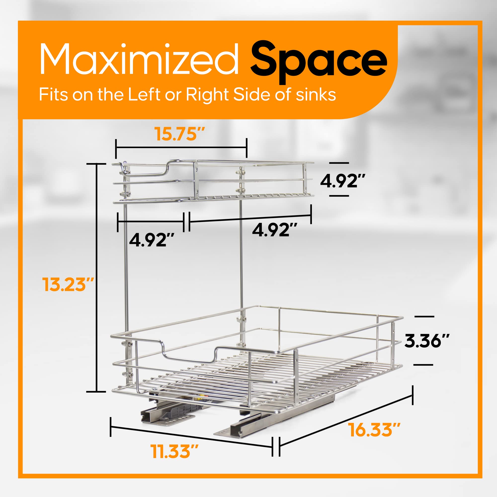 mRUB Pull Out Cabinet Organizer – Sliding Shelf Under Sink 2 Tier Organizer for Kitchen, Bathroom, Pantry – Heavy Duty Slide Out Shelves Storage Organizer (16.33” x 11.33” x 13.23”)