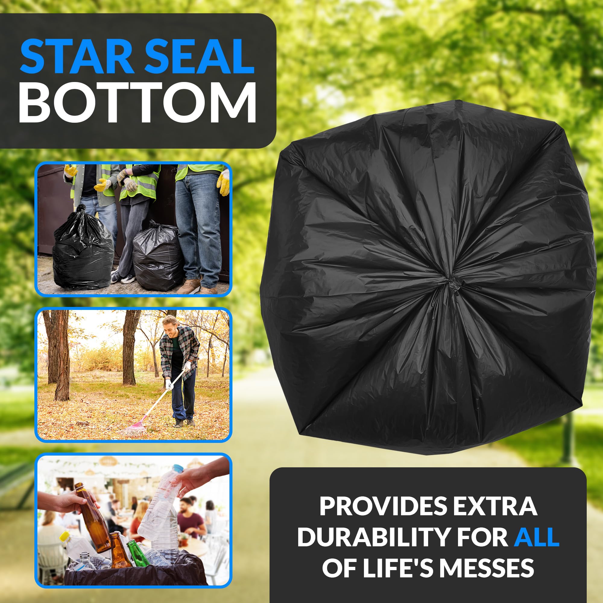 Reli. Easy Grab Trash Bags, 55-60 Gallon (150 Count), Made in USA | Star Seal Super High Density Rolls (Heavy Duty Can Liners, Garbage Bags, Bulk Contractor Bags 50, 55, 60 Gallon Capacity) - Black