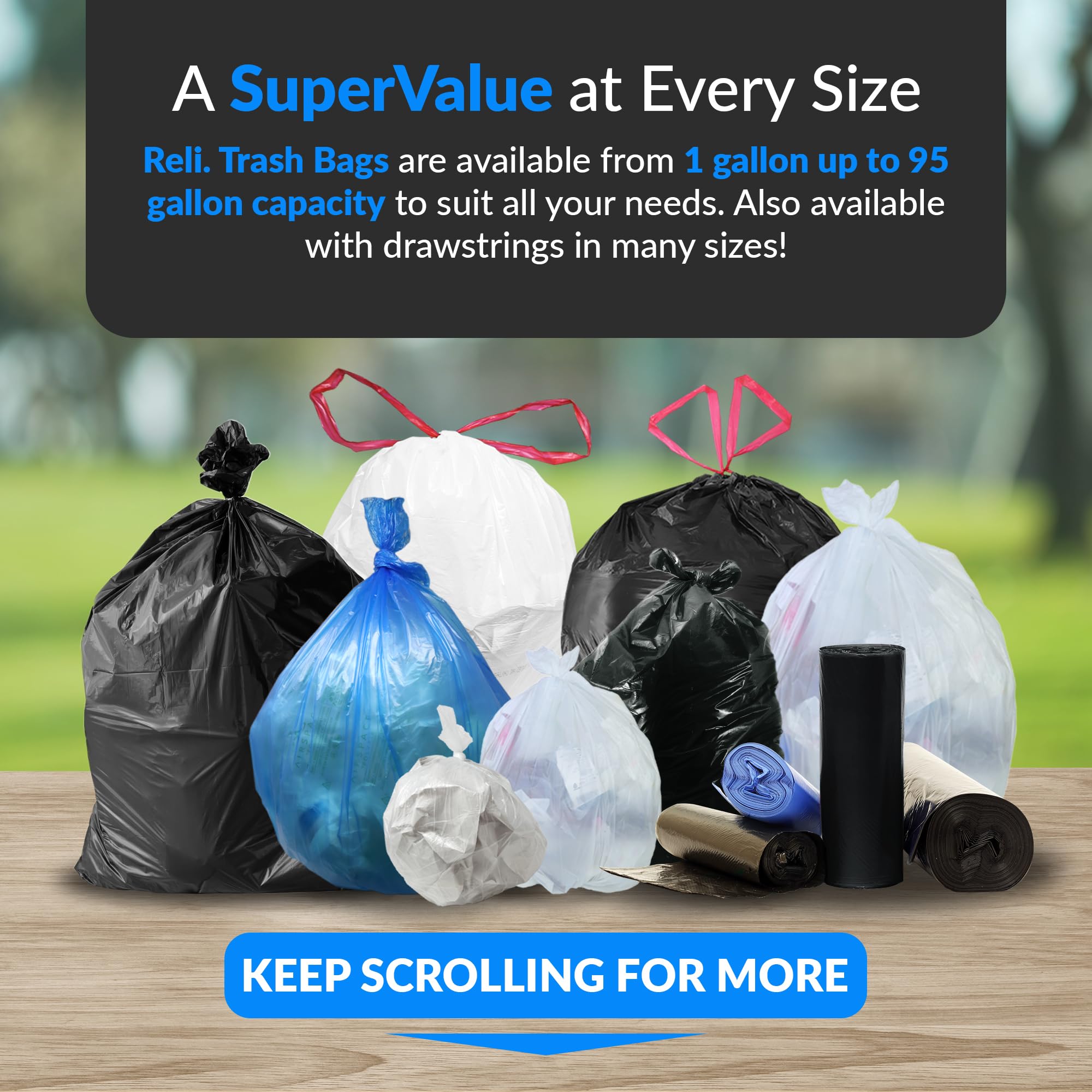 Reli. Easy Grab Trash Bags, 55-60 Gallon (150 Count), Made in USA | Star Seal Super High Density Rolls (Heavy Duty Can Liners, Garbage Bags, Bulk Contractor Bags 50, 55, 60 Gallon Capacity) - Black