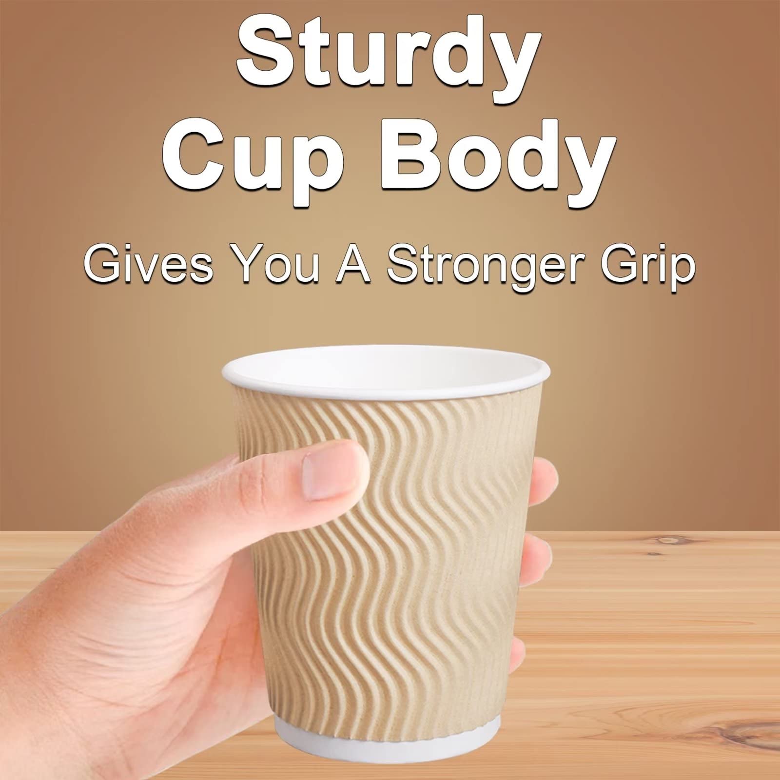 Luckypack Hot Paper Cups_12 oz Disposable Insulated Corrugated Sleeve Ripple Wall Paper Cup for Drink,Hot Coffee Cups (100,12oz Cups) (Brown)