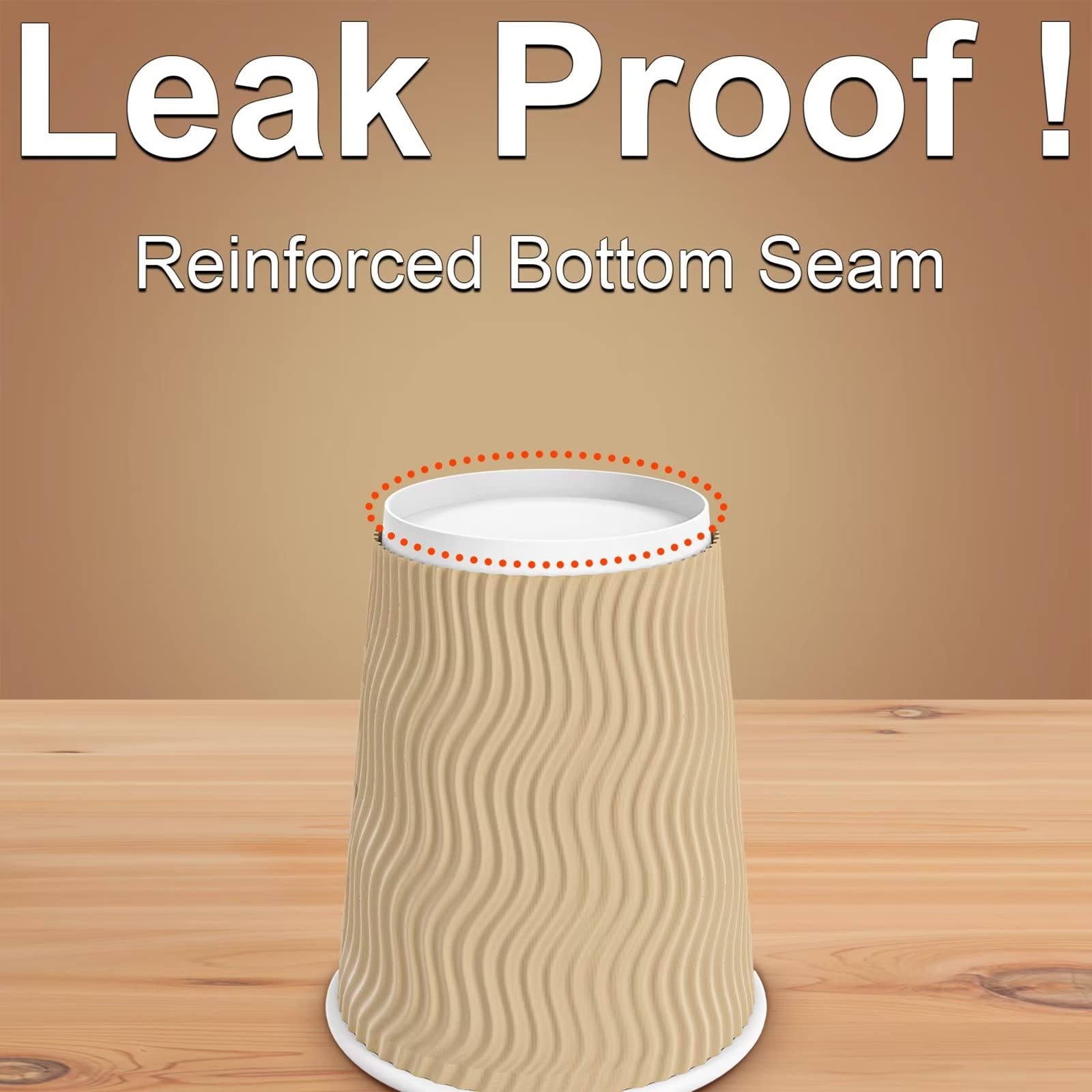 Luckypack Hot Paper Cups_12 oz Disposable Insulated Corrugated Sleeve Ripple Wall Paper Cup for Drink,Hot Coffee Cups (100,12oz Cups) (Brown)