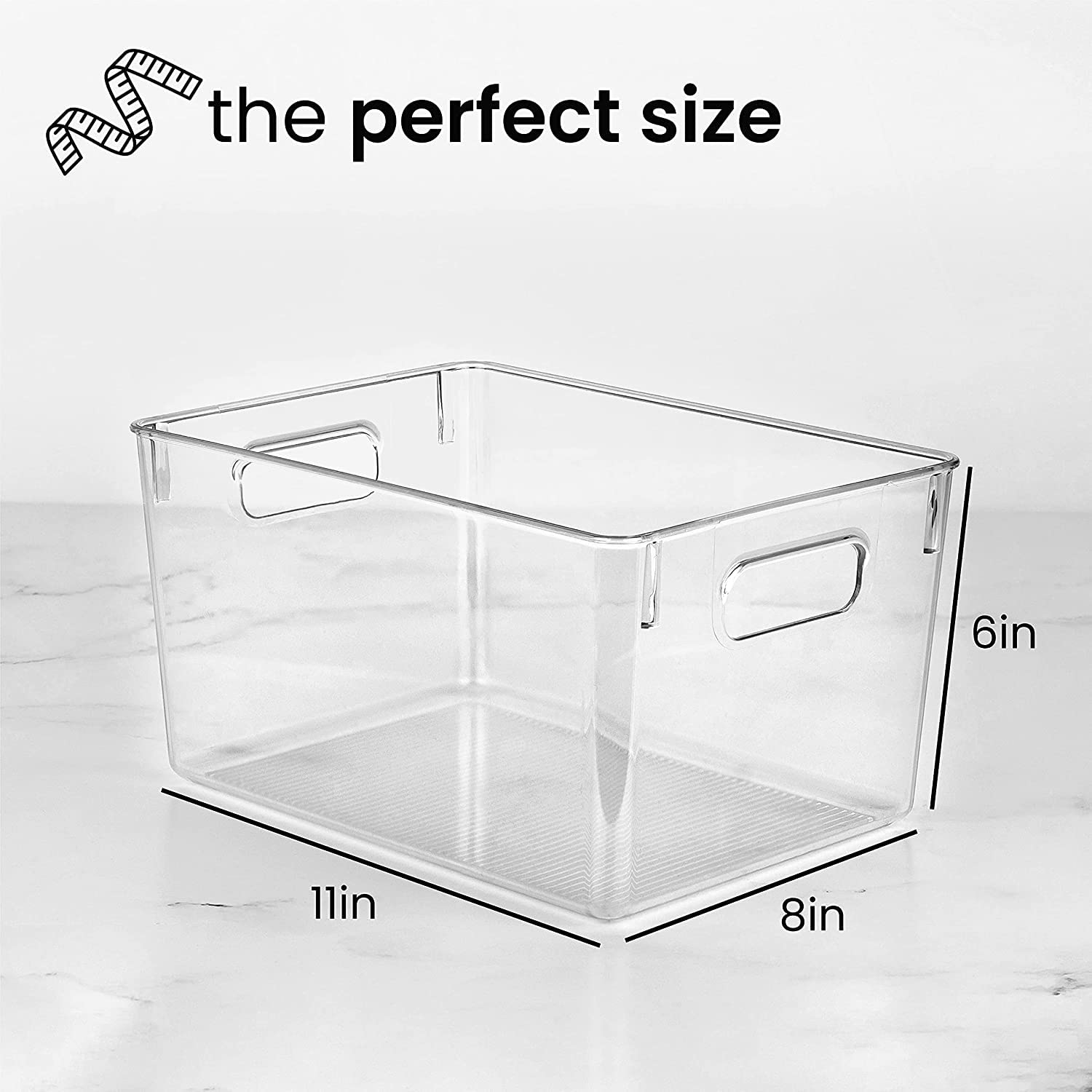 Homeries Pantry Organizer, Clear Storage Bins, for Kitchen, Pantry, Cabinets, for Storing Packets, Spices, Sauce, Snacks, Cans, Set of 4 11β x 8β x 6β