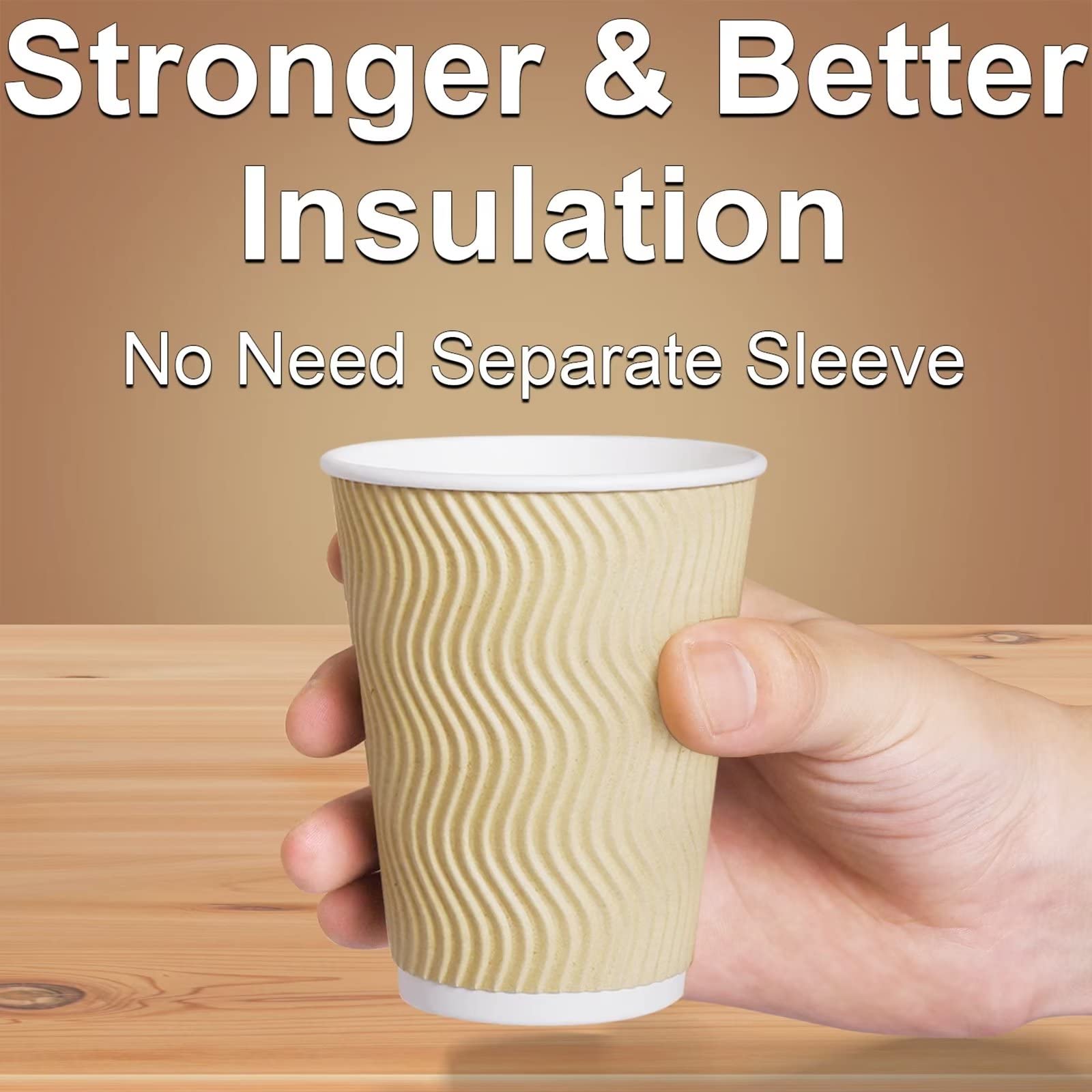 Luckypack Hot Paper Cups_12 oz Disposable Insulated Corrugated Sleeve Ripple Wall Paper Cup for Drink,Hot Coffee Cups (100,12oz Cups) (Brown)