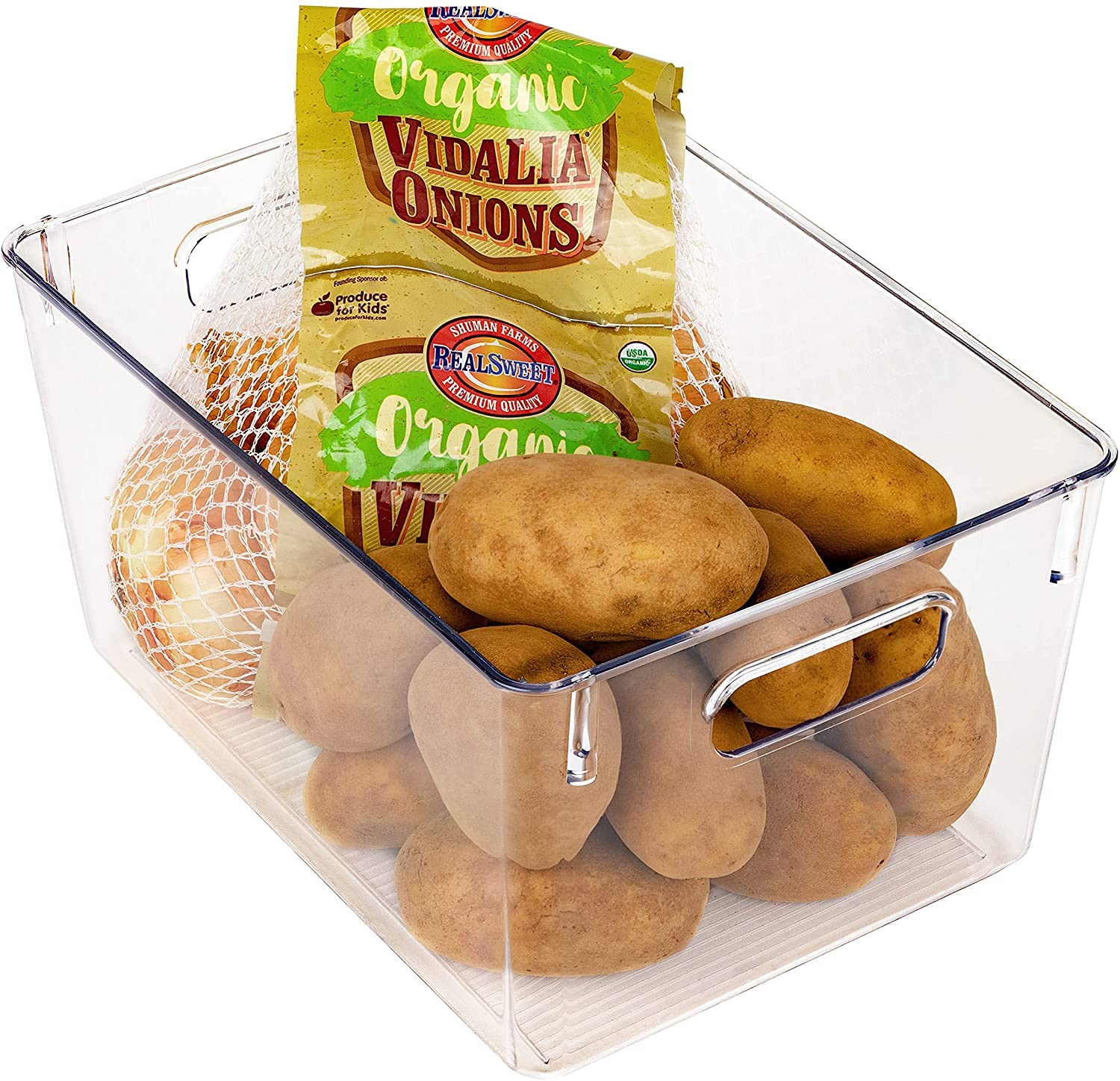 Homeries Pantry Organizer, Clear Storage Bins, for Kitchen, Pantry, Cabinets, for Storing Packets, Spices, Sauce, Snacks, Cans, Set of 4 11β x 8β x 6β