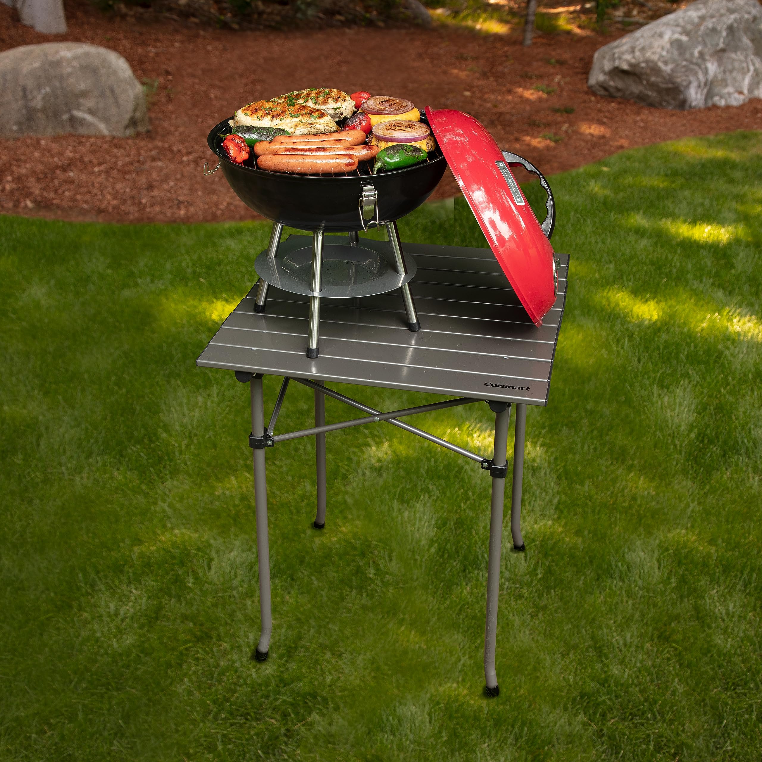 Cuisinart CCG190RB Inch BBQ, 14" x 14" x 15", Portable Charcoal Grill, 14" (Red)
