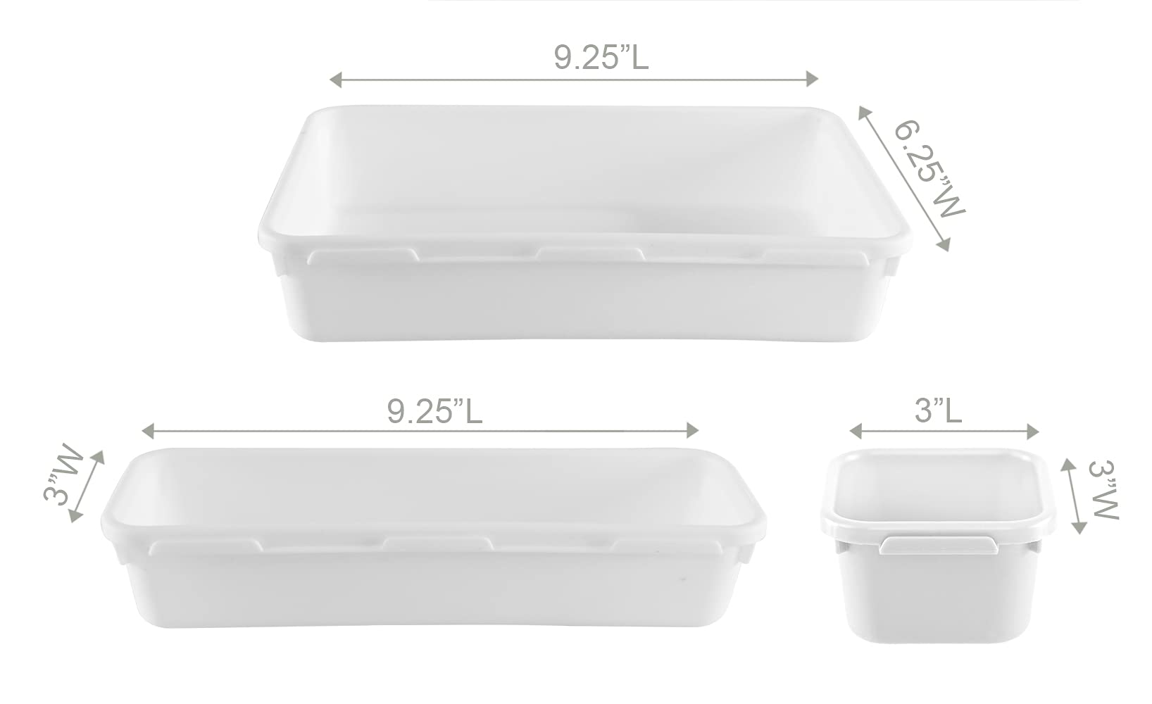 HOME-X Connecting Organizer Trays, Set of Interlocking Adjustable Trays for Organizing Office Supplies and Kitchen Utensil Drawers, Set of 8, 3 Sizes, White