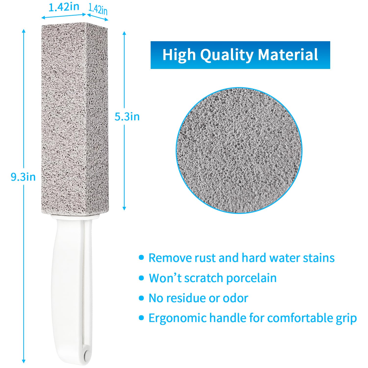 4TH Pumice Stone for Toilet Bowl Cleaning,Scouring Stick with Handle,Powerfully Away Limescale Stain,Hard Water Ring, Calcium Buildup,Iron,Rust.Remover for Tile Bath-tub - 2 Pack