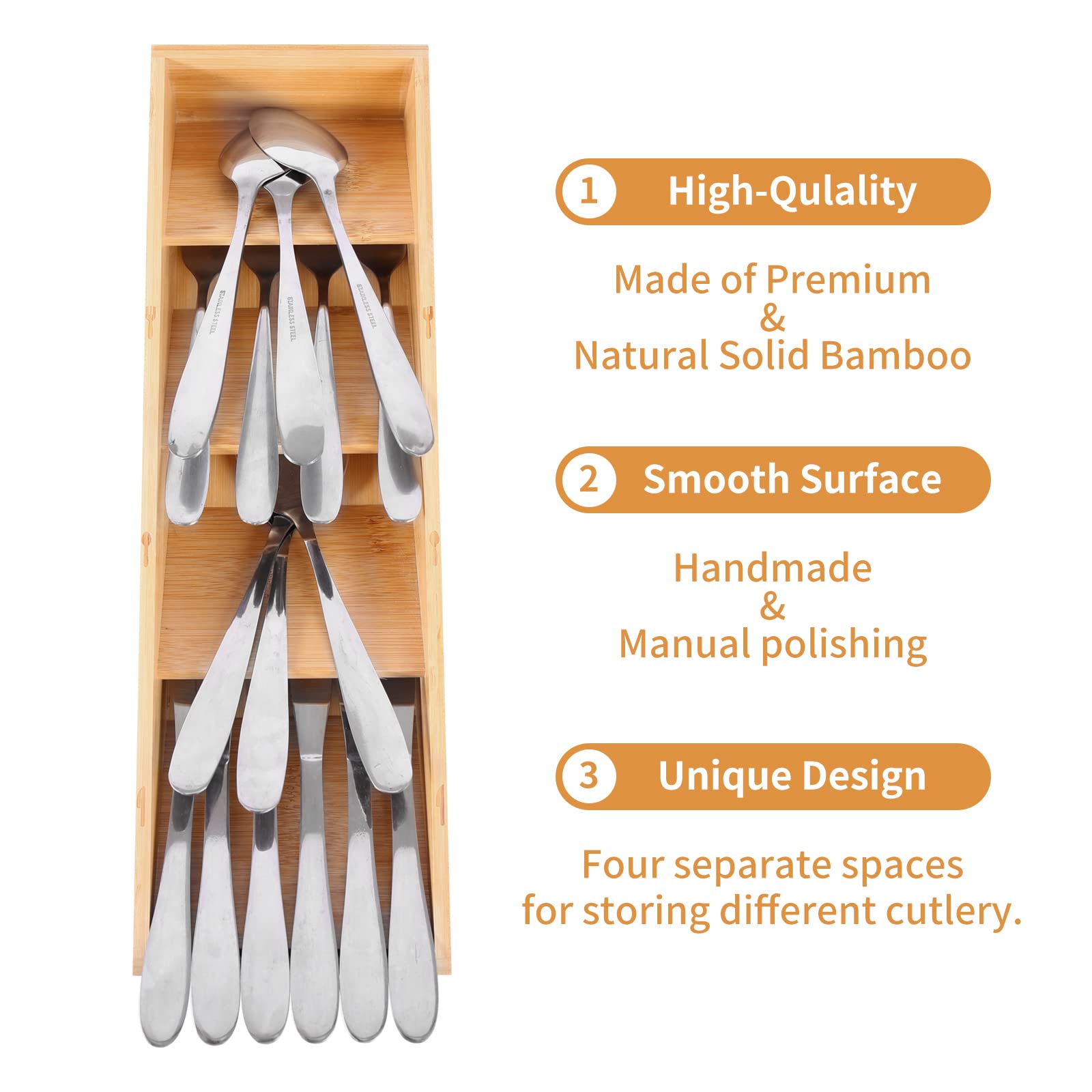 BEROSS Cutlery Organizer Kitchen Silverware Drawer Tray Utensil Holder with Divider for Flatware Spoon Knife Fork Organization