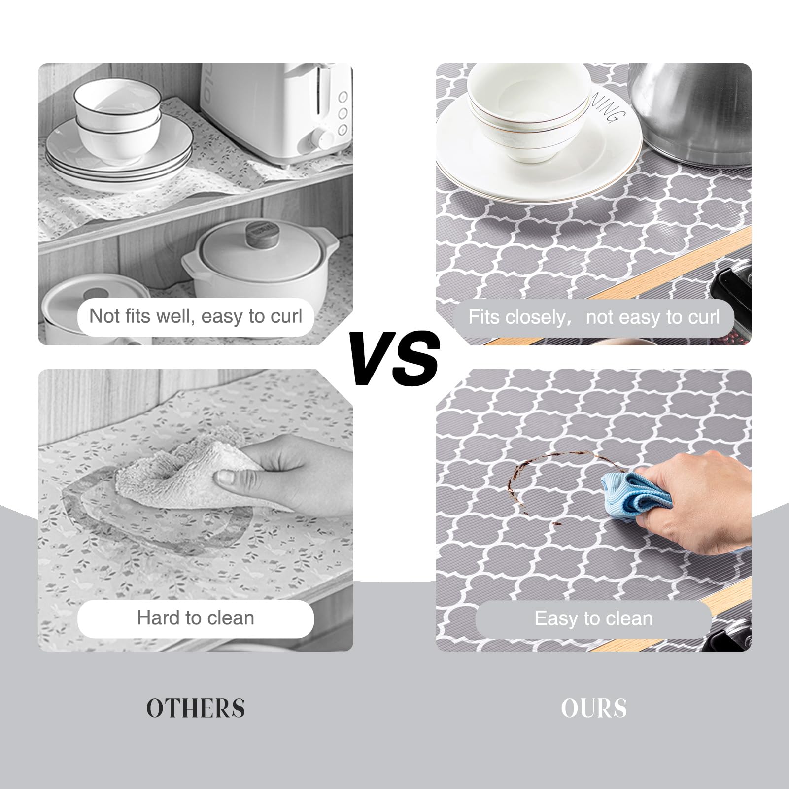 Glotoch Shelf Liners for Kitchen Cabinets 12β x 20FT-Non Adhesive Cabinet and Drawer Liner Roll for Fridge/Wire Shelf/Glass Shelves, Double Sided Non-Slip Durable and Strong, Quatrefoil Gray