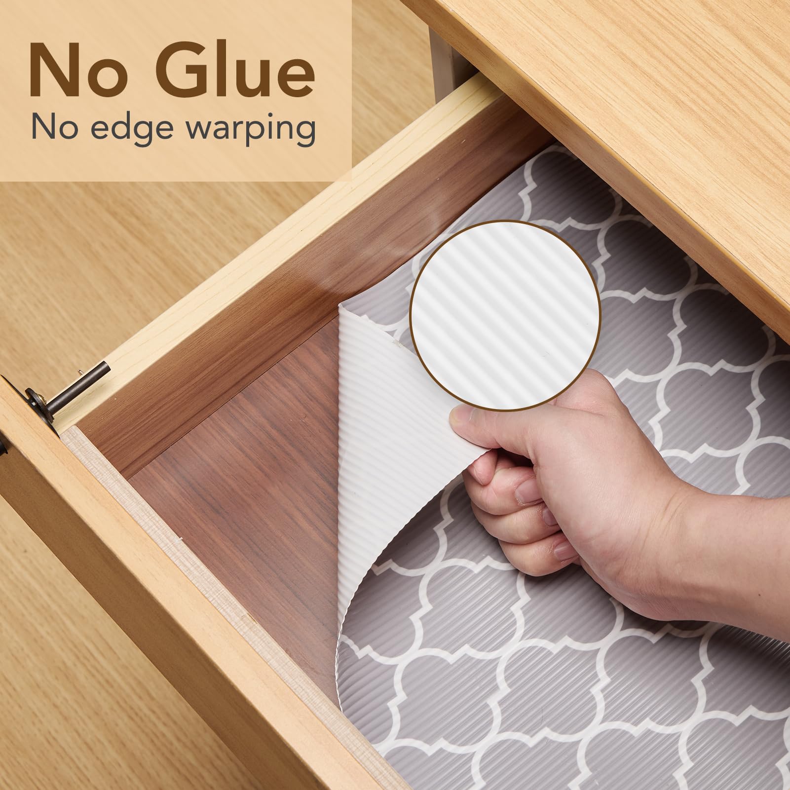 Glotoch Shelf Liners for Kitchen Cabinets 12β x 20FT-Non Adhesive Cabinet and Drawer Liner Roll for Fridge/Wire Shelf/Glass Shelves, Double Sided Non-Slip Durable and Strong, Quatrefoil Gray