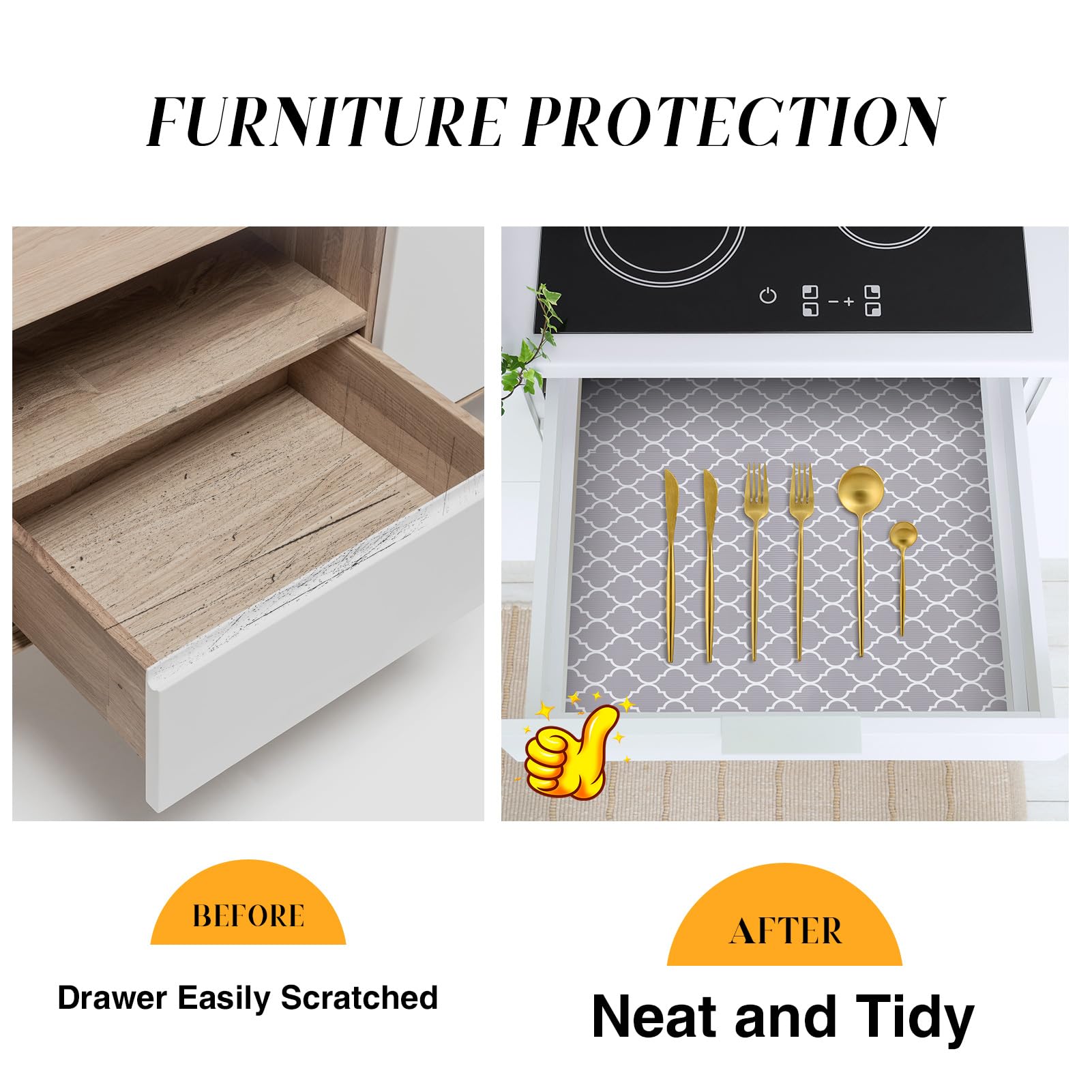 Glotoch Shelf Liners for Kitchen Cabinets 12β x 20FT-Non Adhesive Cabinet and Drawer Liner Roll for Fridge/Wire Shelf/Glass Shelves, Double Sided Non-Slip Durable and Strong, Quatrefoil Gray