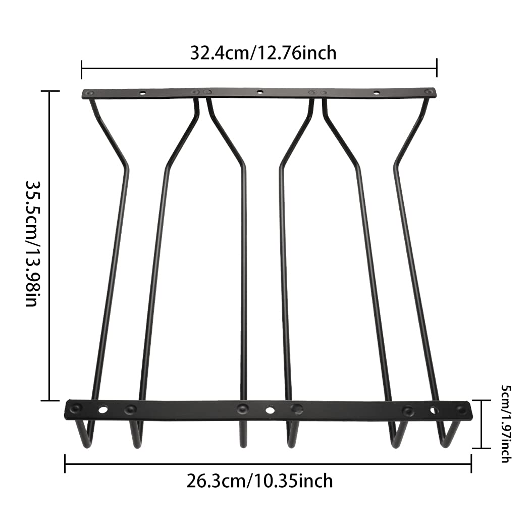 Dianoo 35.5cm Black Wine Glass Rack, Wine Glass Holder Under Shelf, Stemware Rack Under Cabinet For Bar Dining Room, 3 Rows