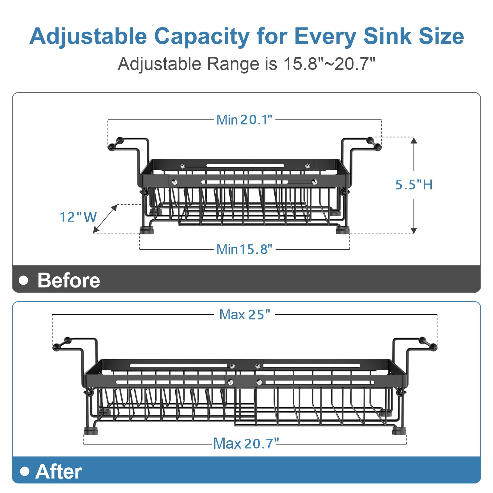 iSPECLE Sink Dish Drying Rack - Over Sink Dish Rack, in Sink or on Counter Dish Drainer, Sink Drying Rack with Removable Cutlery Holder Large Capacity, Black
