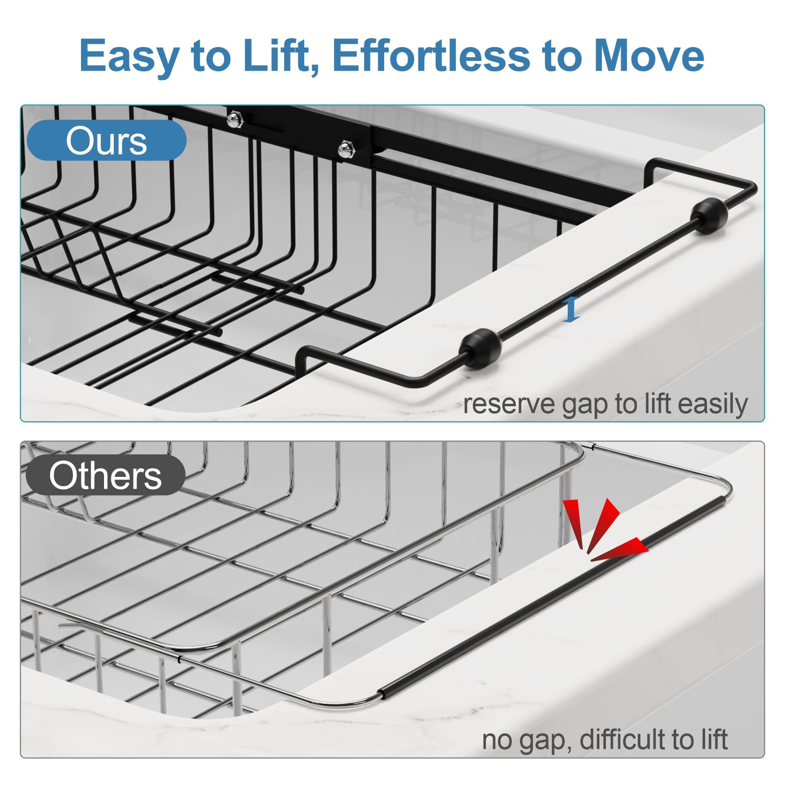iSPECLE Sink Dish Drying Rack - Over Sink Dish Rack, in Sink or on Counter Dish Drainer, Sink Drying Rack with Removable Cutlery Holder Large Capacity, Black